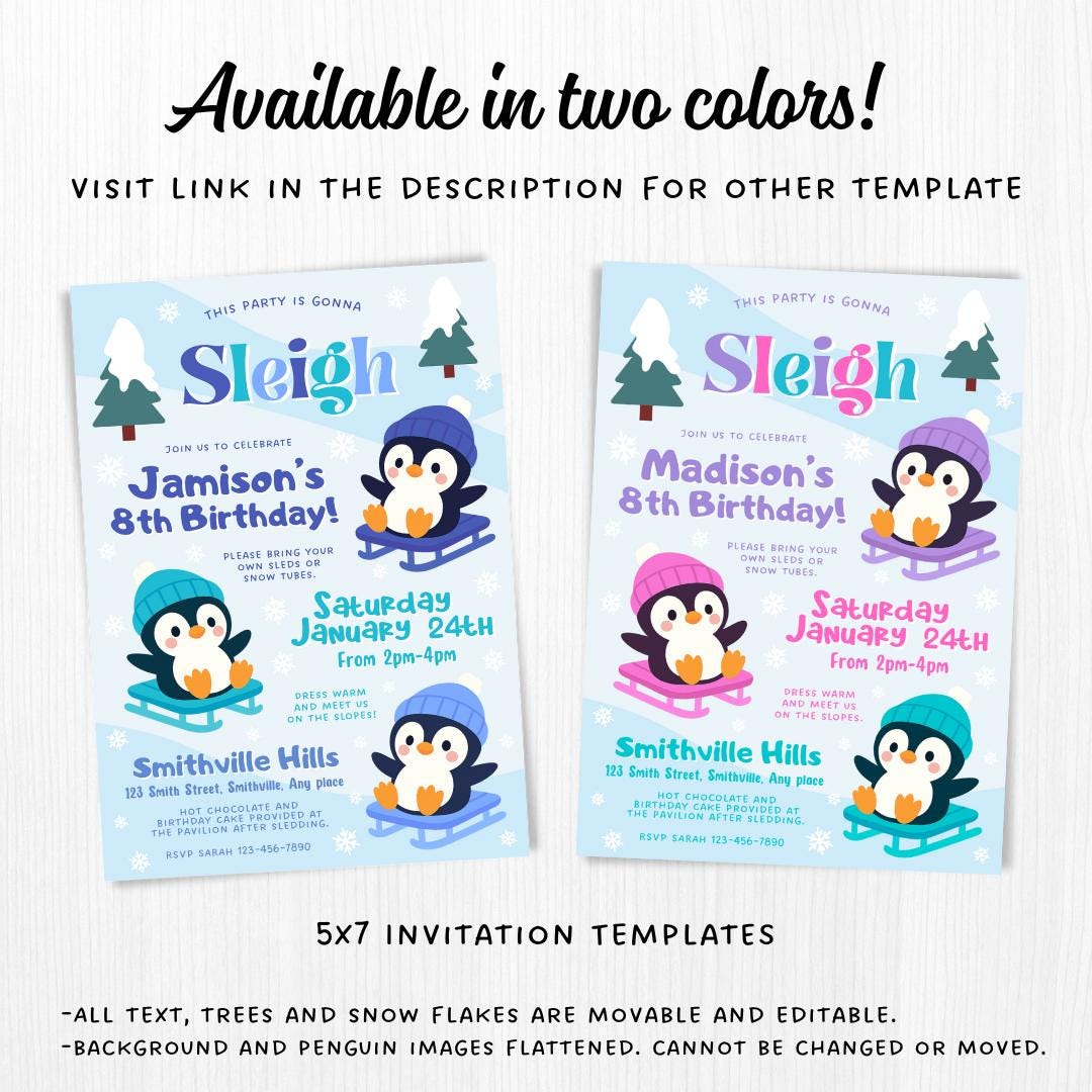 Snow Tubing Birthday Party Invitation Outdoor Sledding Dry Slope Winter ...