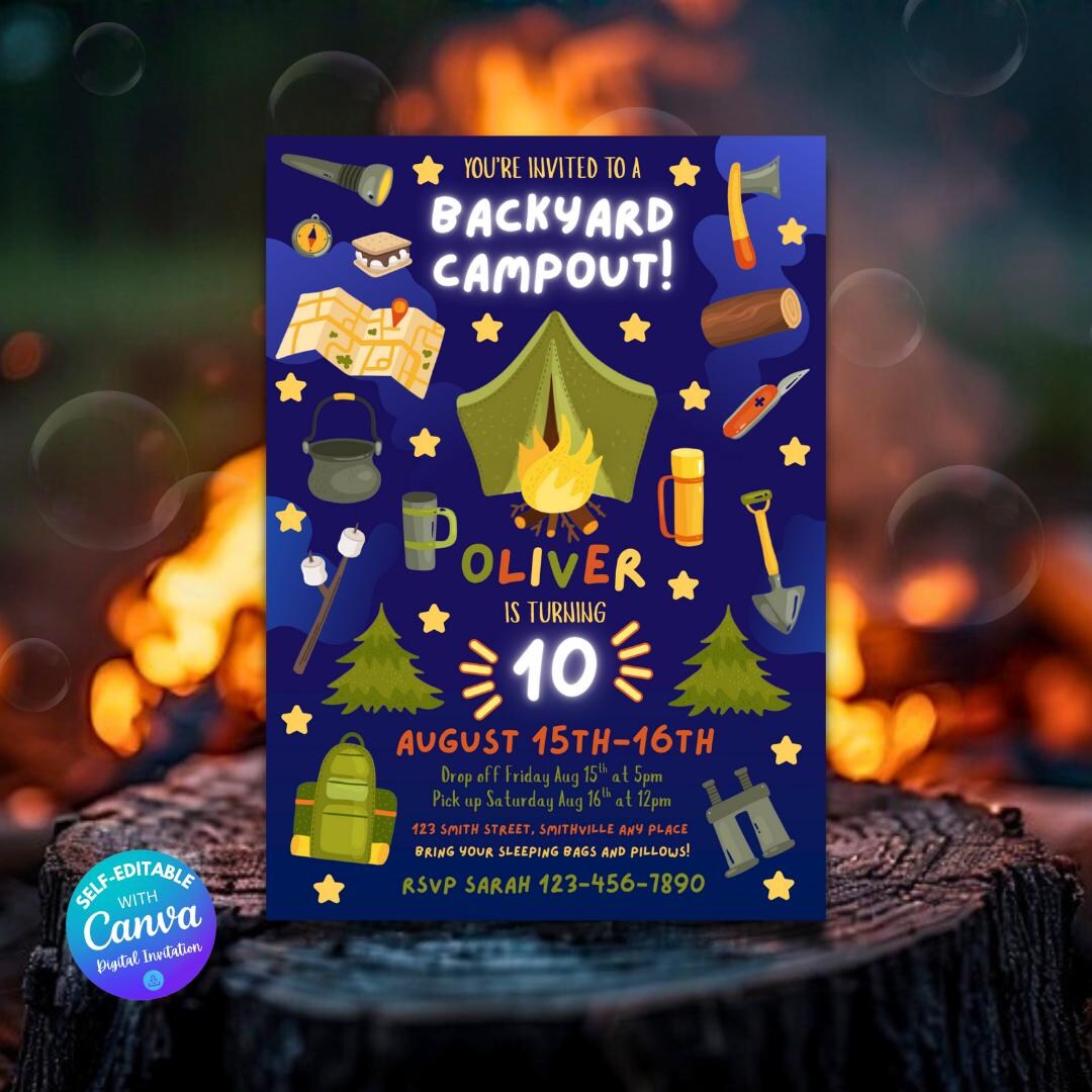 Camping Birthday Invitation Camping Party Invitation Camp Out Under the ...