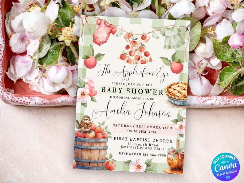 Fall Baby Shower Invitation Apple Theme Baby Shower Invitation Editable ...