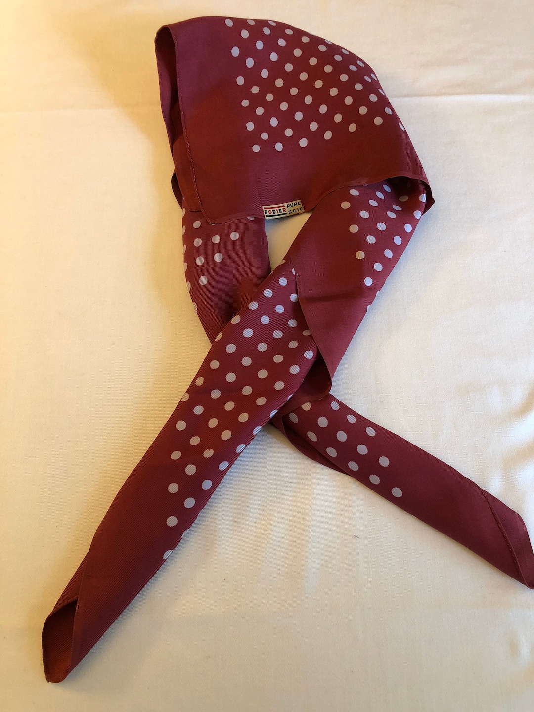 Large Vintage Rodier Scarf Pure Silk Red Background and White Dots - Etsy