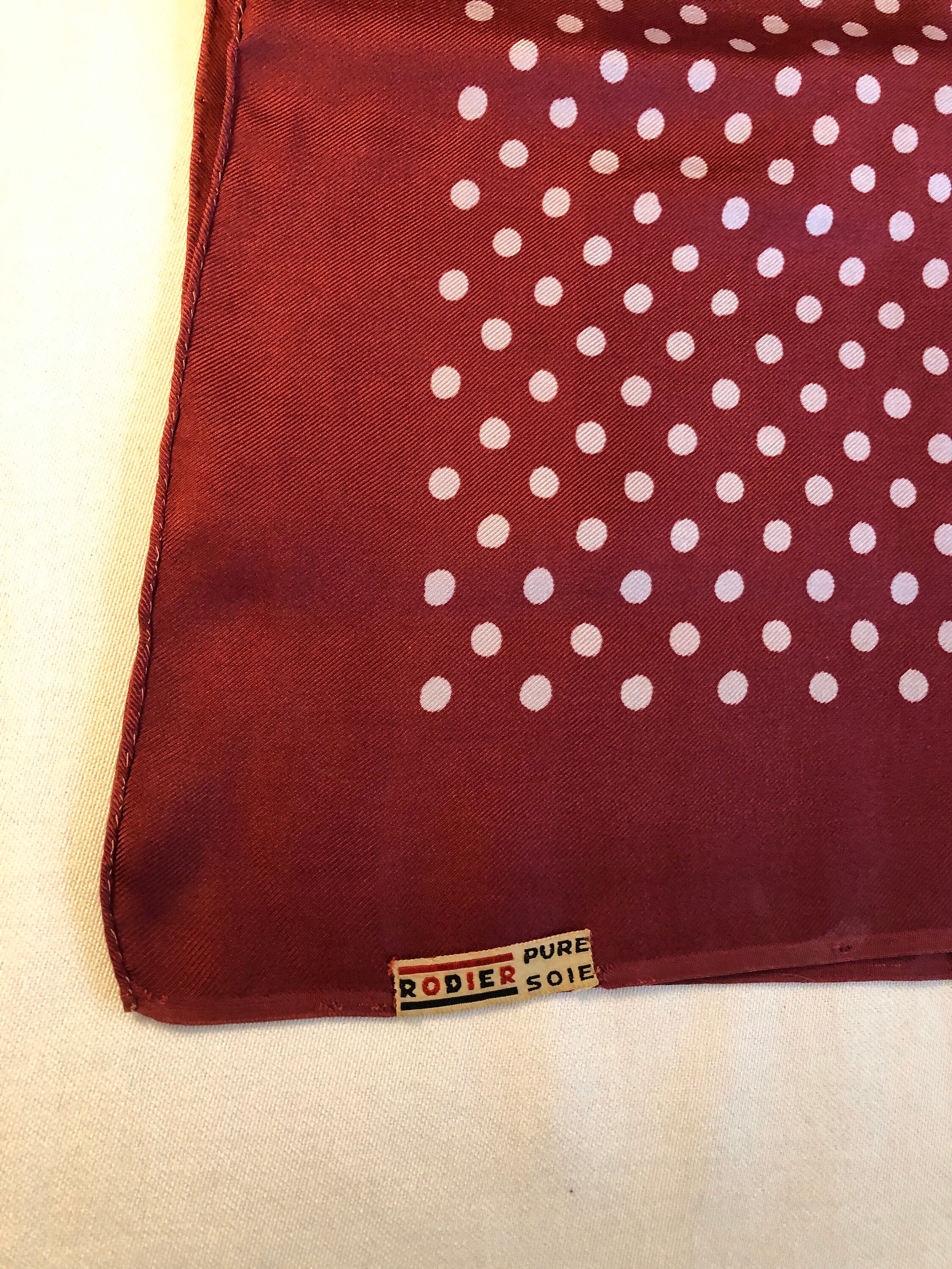Large Vintage Rodier Scarf Pure Silk Red Background and White Dots - Etsy