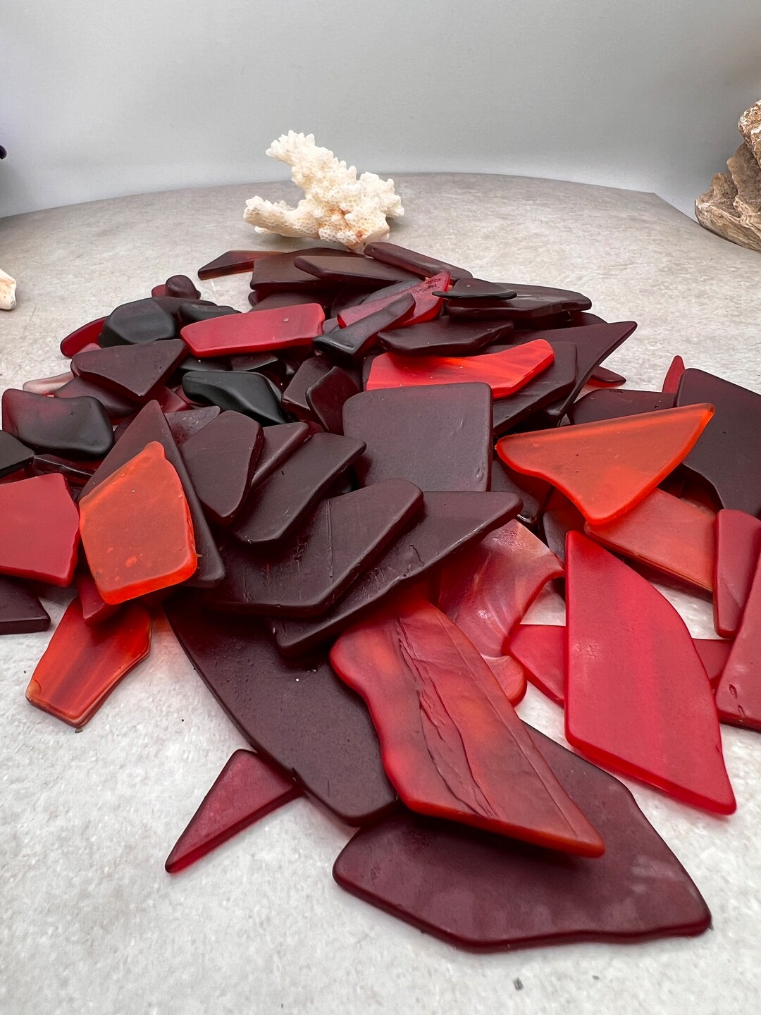 Red Stain Glass, Red Tumbled Stain Glass, Large Sea Glass, Handmade Sea ...