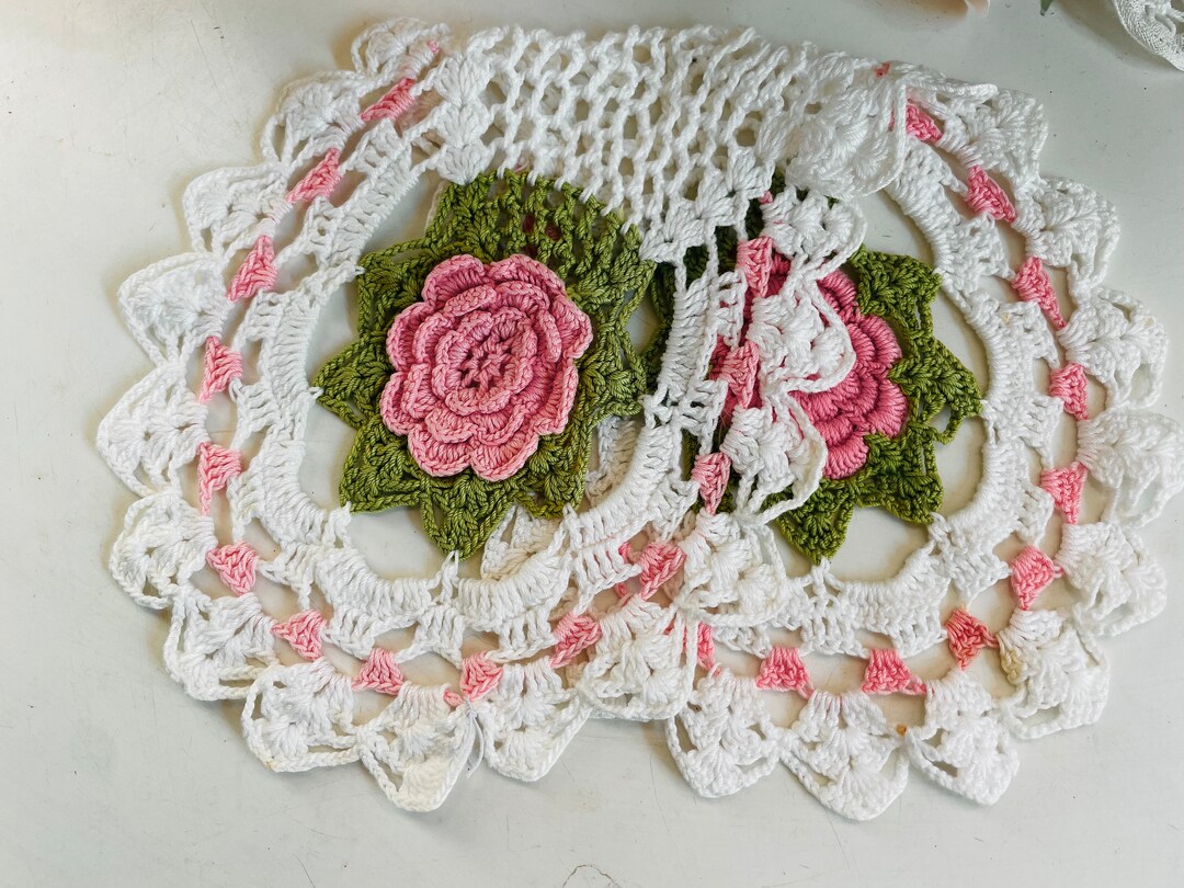 Handmade Crocheted Double Rose Doily - Etsy