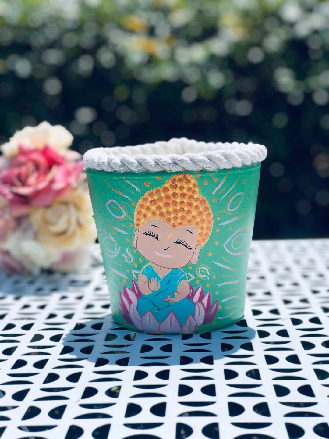 Hand-painted Buddha Planter: Terracotta Spiritual Garden Decor - Etsy