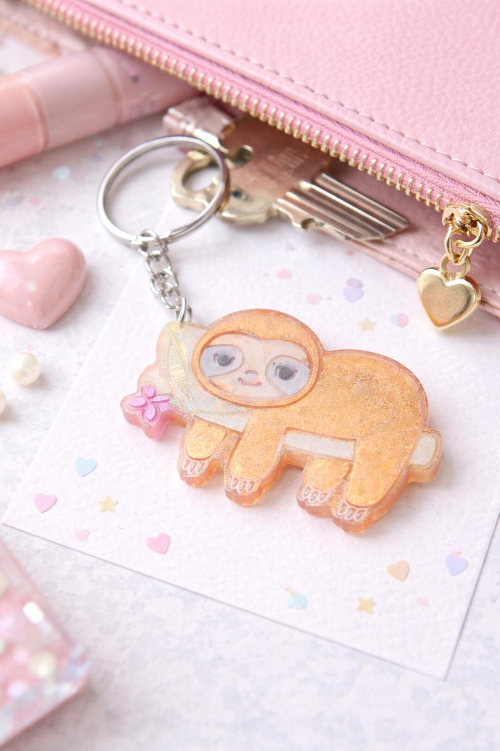 Handmade Sloth Keychain – Cute Animal Keyring, Resin Sloth Keychain ...