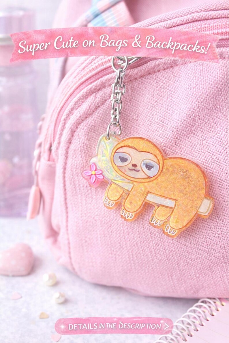 Handmade Sloth Keychain – Cute Animal Keyring, Resin Sloth Keychain ...