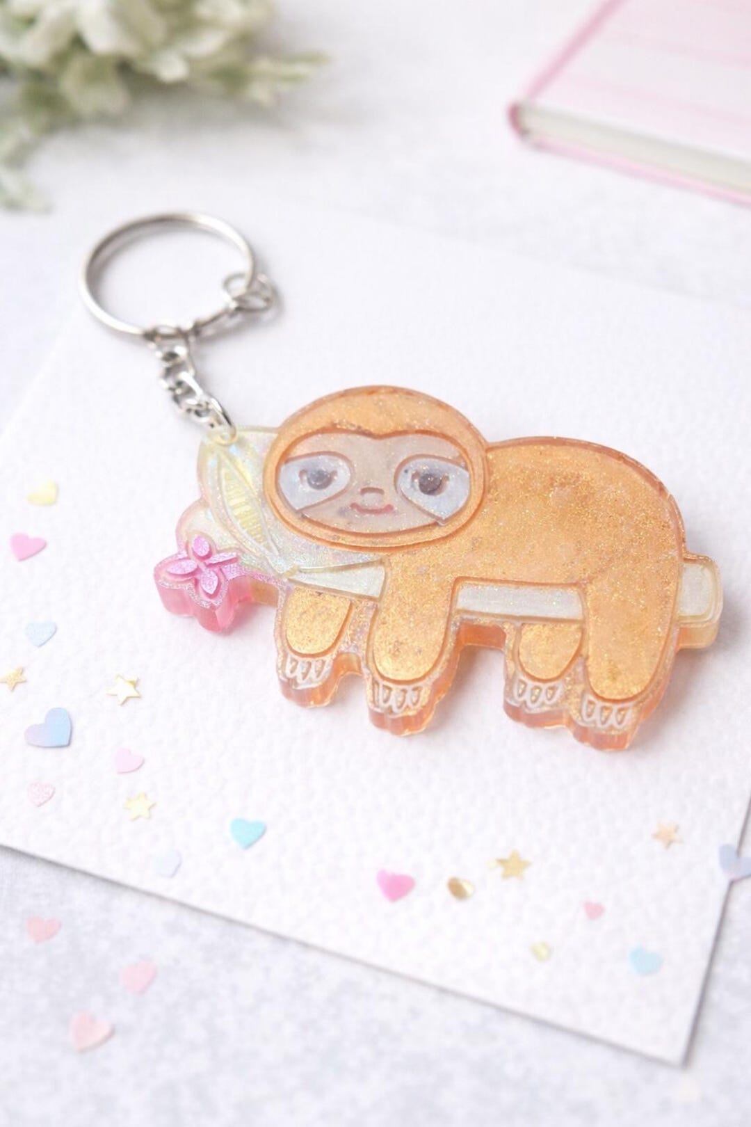 Handmade Sloth Keychain – Cute Animal Keyring, Resin Sloth Keychain ...
