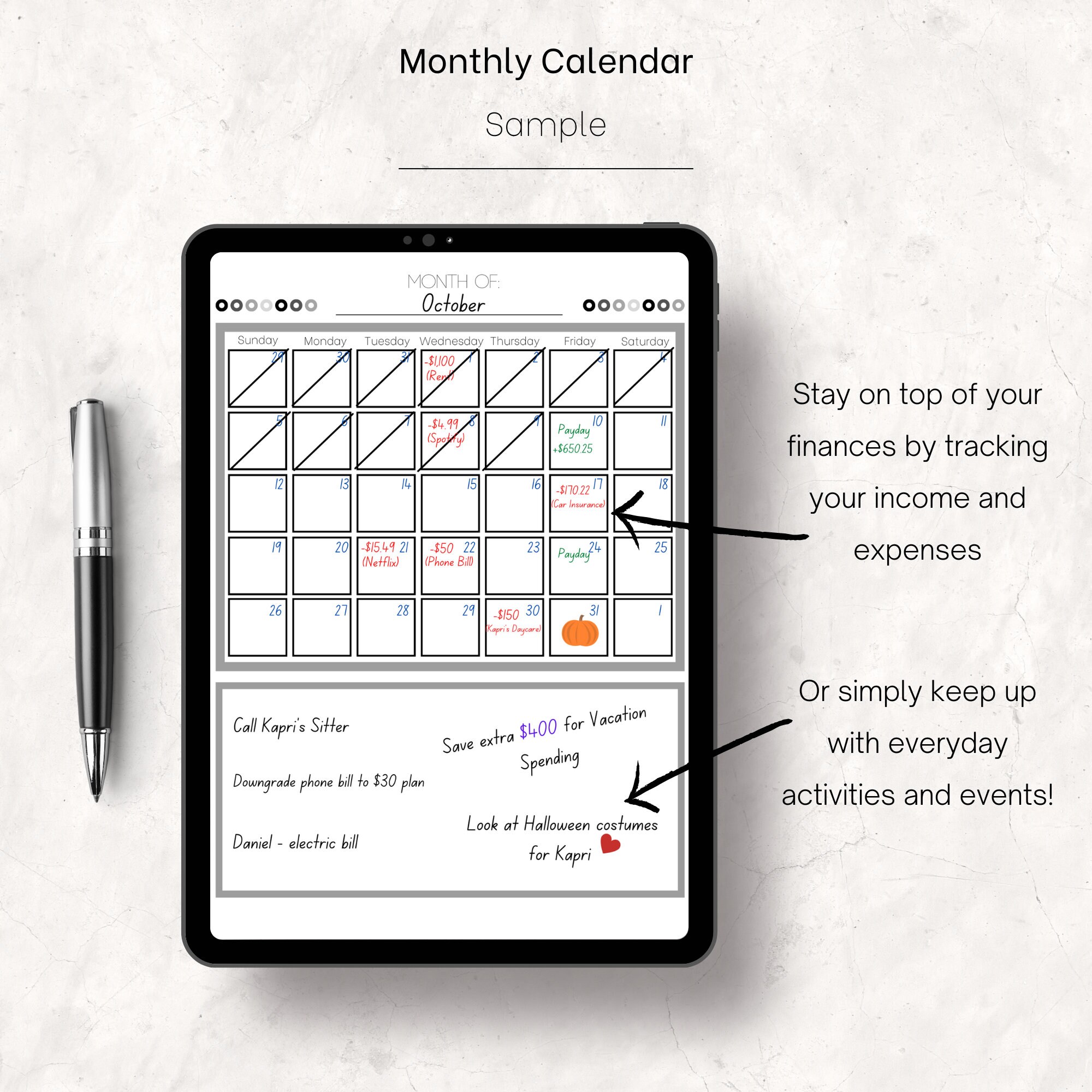 Monthly Calendar Printable | Finance Printable | Monthly Calendar ...
