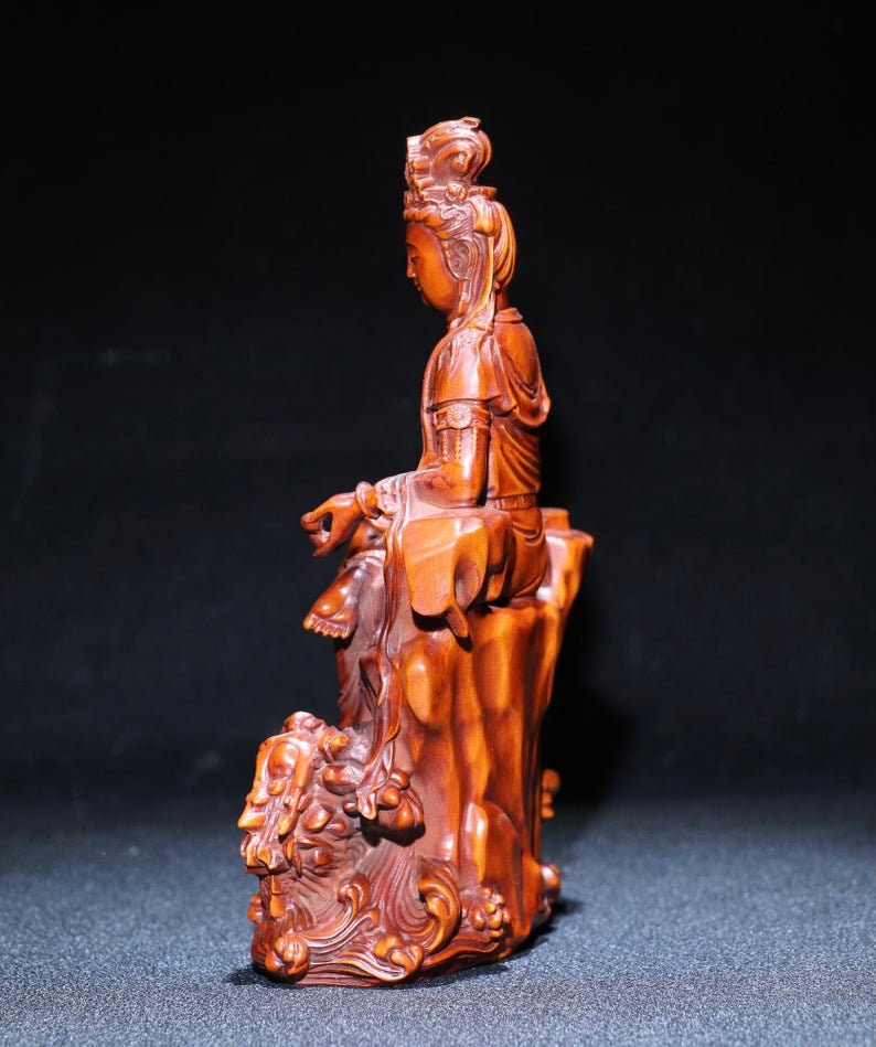 online cheap sales China's ancient natural boxwood statue of Guanyin ...