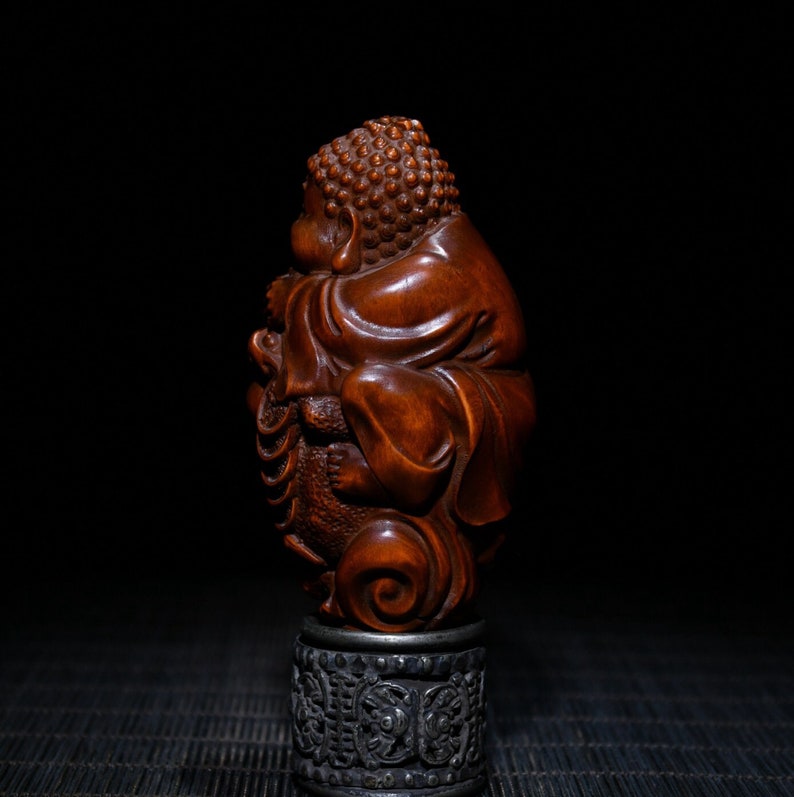 Home Décor Statues Boxwood statue Hand carved Bangs play golden toad ...