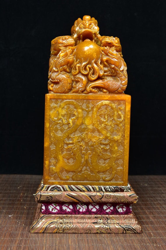 Tools Seal ornaments Hand-carved natural Shoushan Stone Tiger Dragon ...