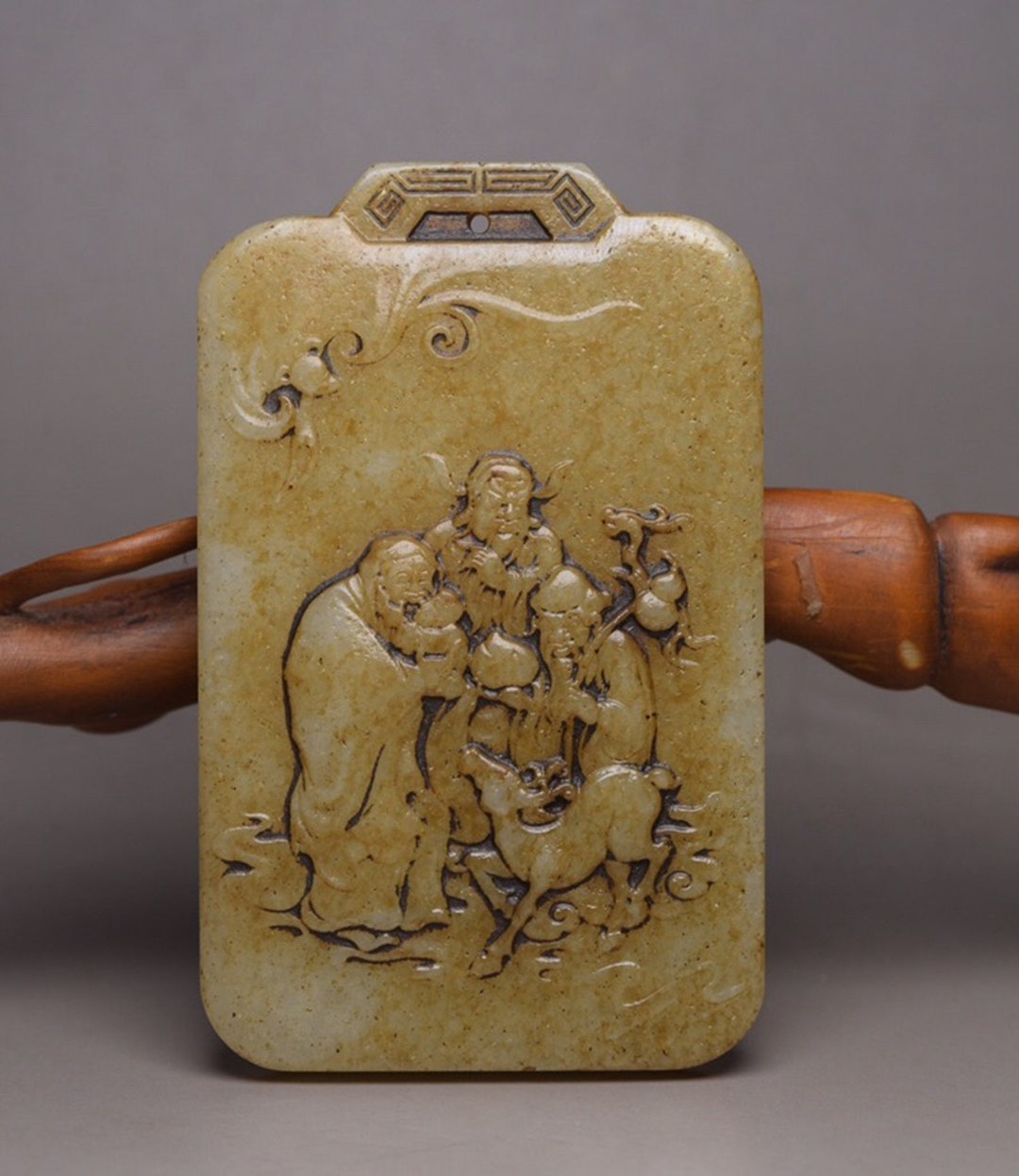 Artwork Pure Hand-carved Fu Lu Shou Jade Brand.49 - Etsy