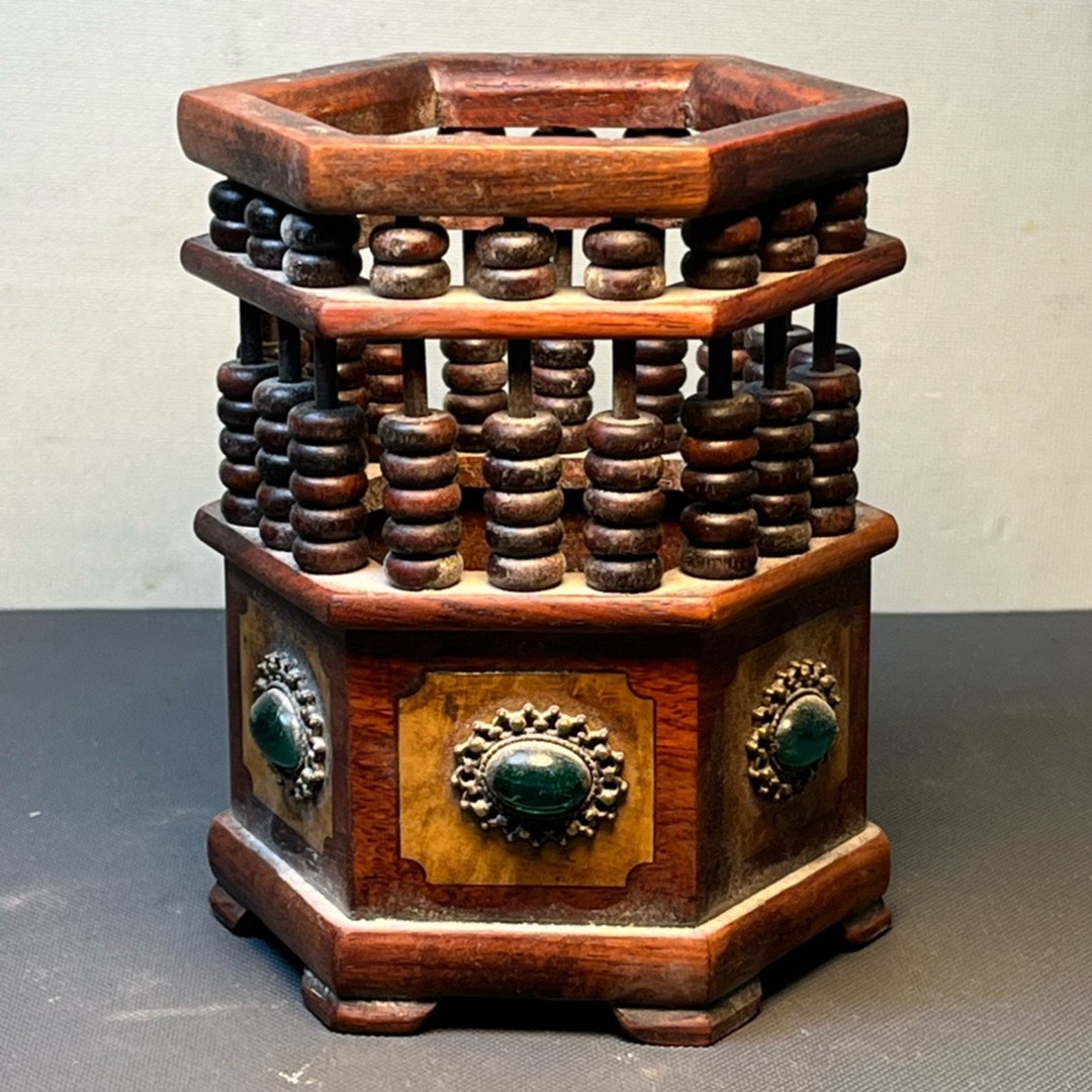 Chinese Antique Mahogany Carved Abacus Hexagonal Pen Holder Ornament - Etsy