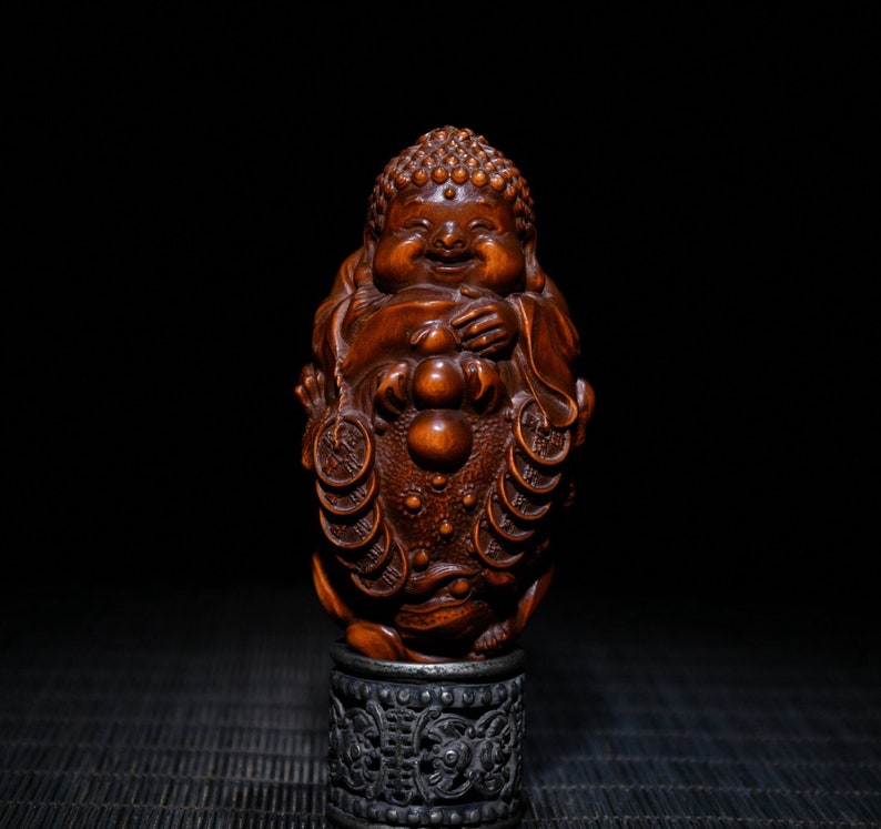 Home Décor Statues Boxwood statue Hand carved Bangs play golden toad ...