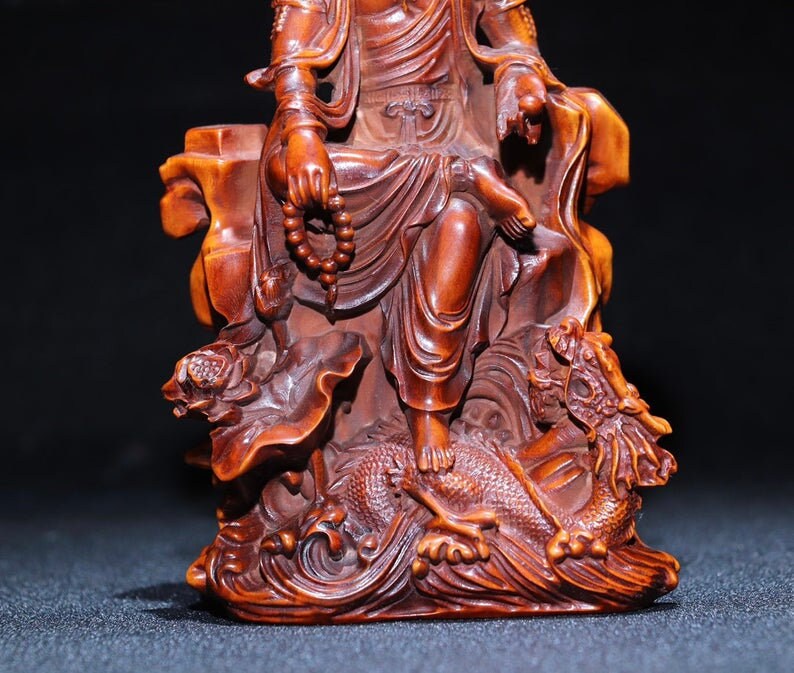 online cheap sales China's ancient natural boxwood statue of Guanyin ...