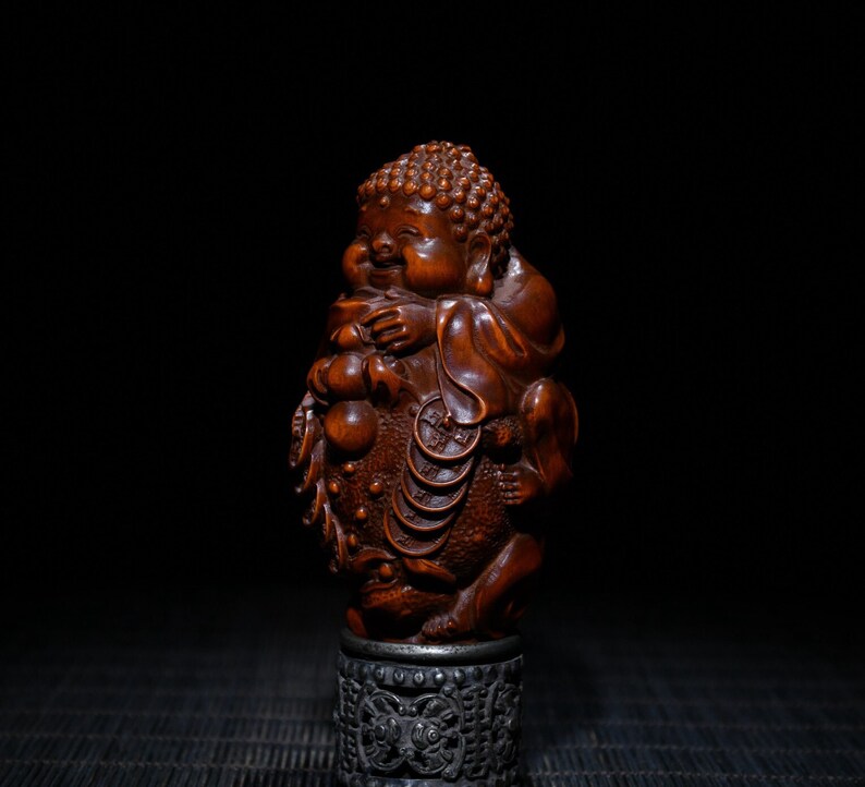 Home Décor Statues Boxwood statue Hand carved Bangs play golden toad ...