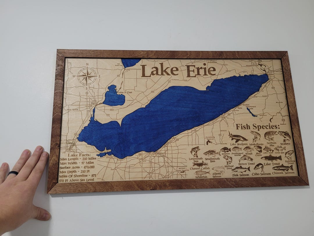 23" Lake Erie Laser Engraved Map - Etsy