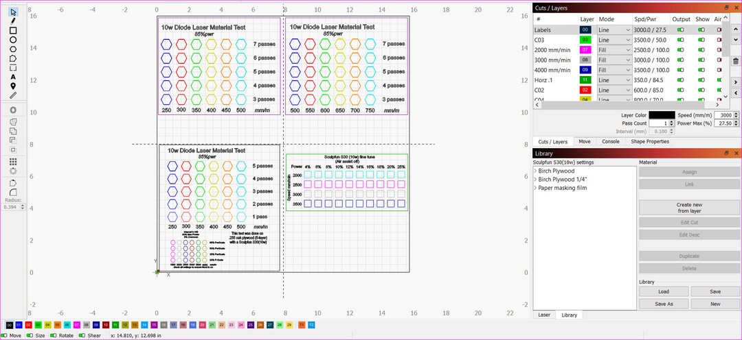 10 Watt Diode Laser Material Testing Files (lightburn) - Etsy
