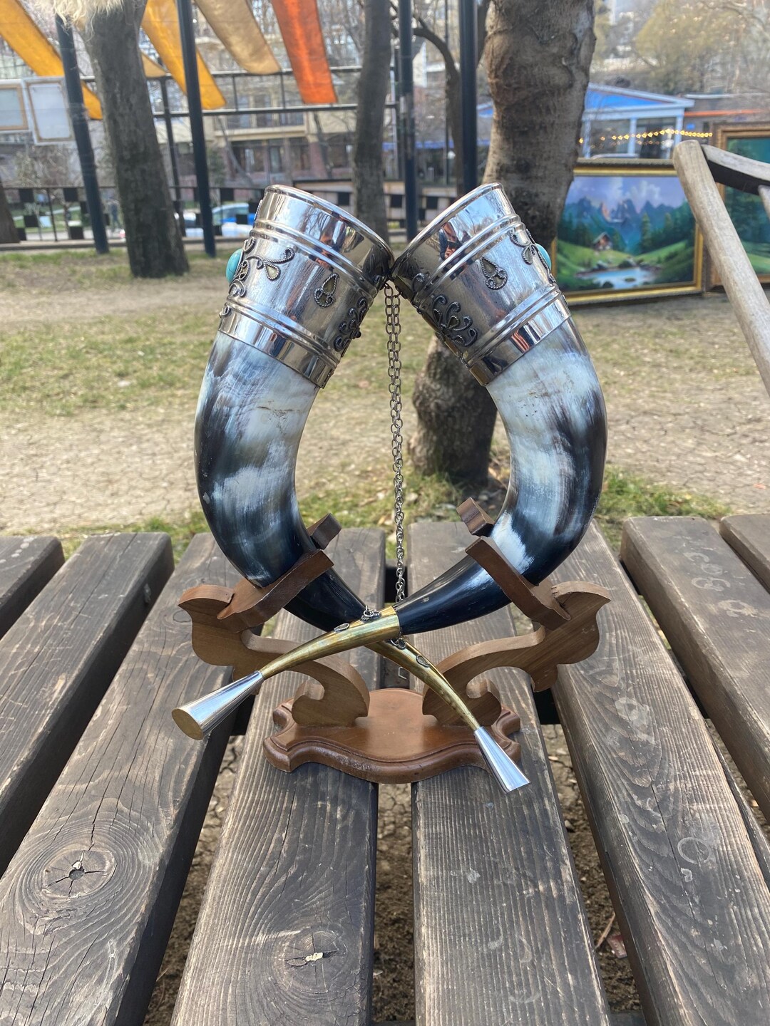 Drinking Horns With Stand for Wedding,drinking Horn Mug,viking Drinking ...