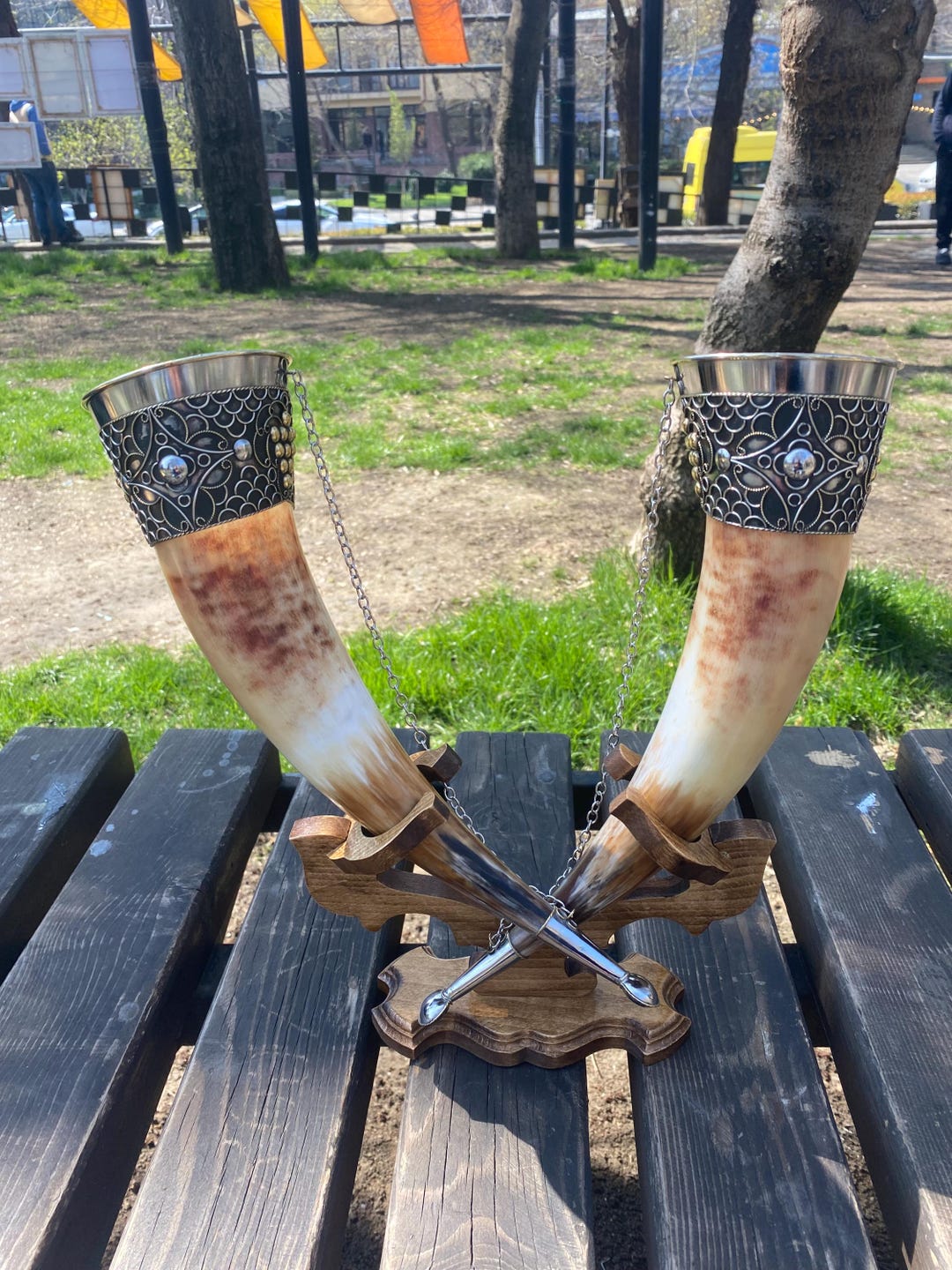 Drinking Horns With Stand, Viking Drinking Horn,groomsmen Gift ...