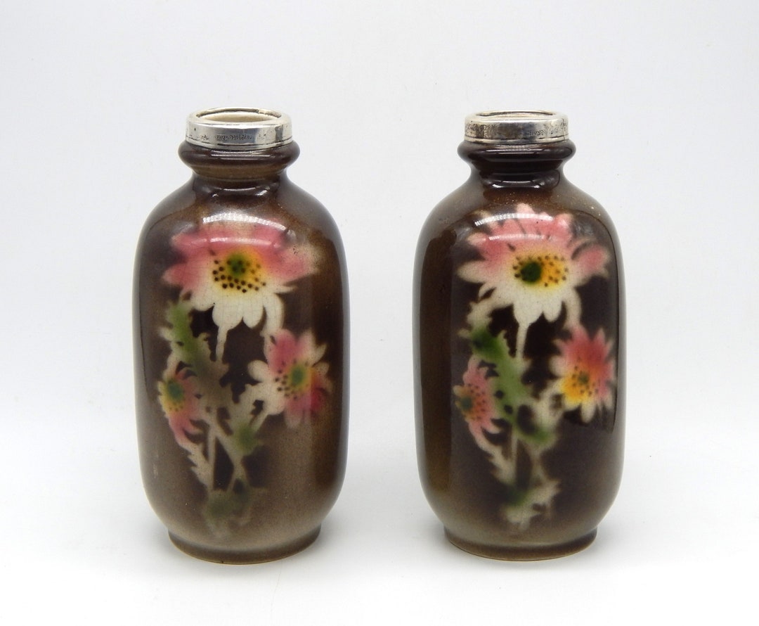 Antique Pair Art Pottery Bud Vases, Compton Ware, Silver Rims, London ...