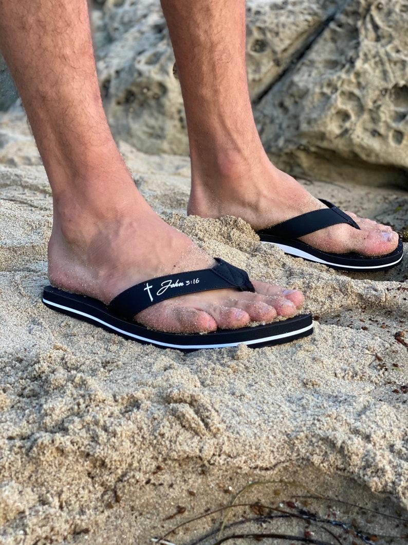 Unique Mens Sandals, Mens Flip Flops, Christian Clothing, John 316 ...