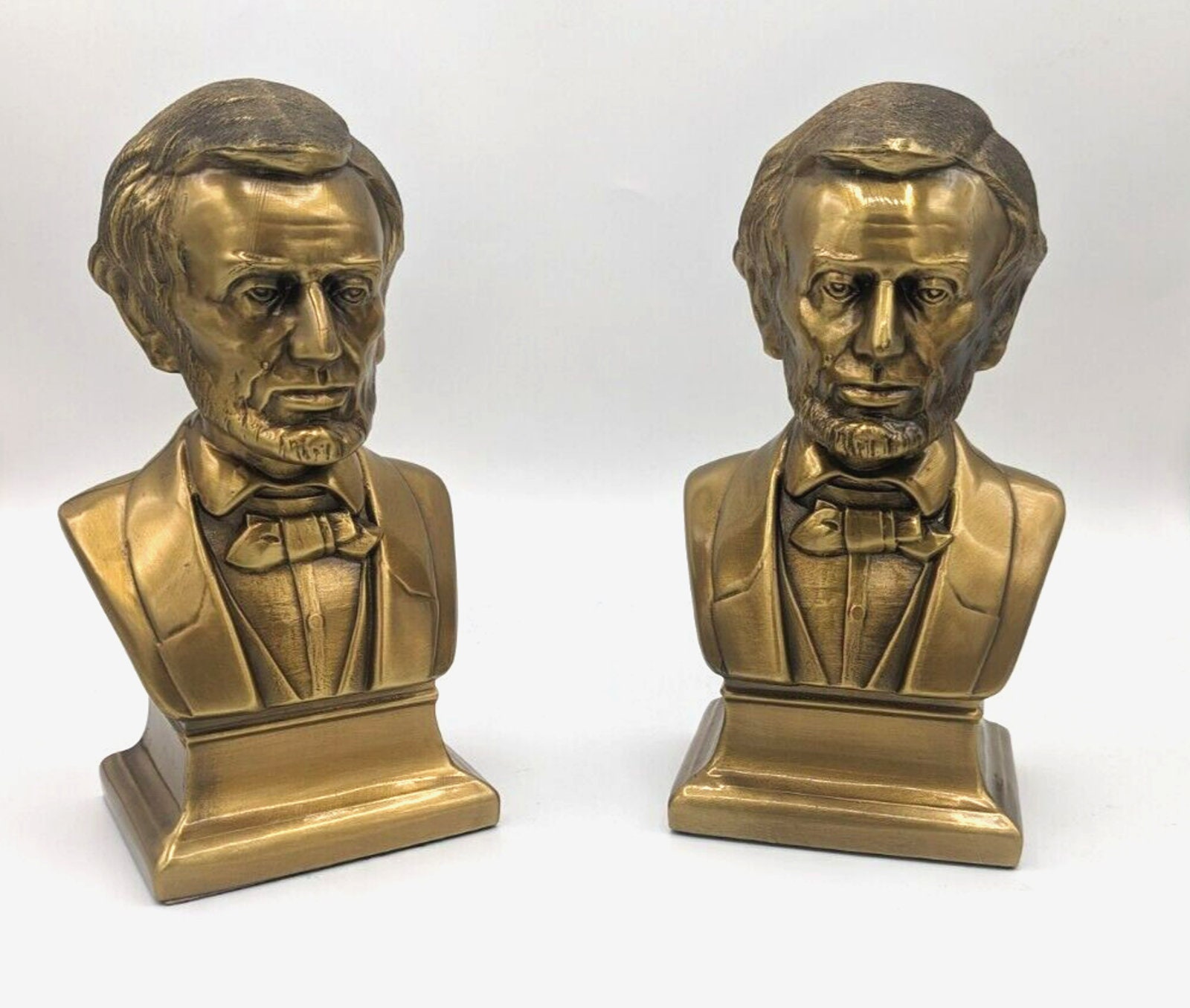 Vintage Set Bookends Sculpture Bust President Abraham Lincoln Bronze ...