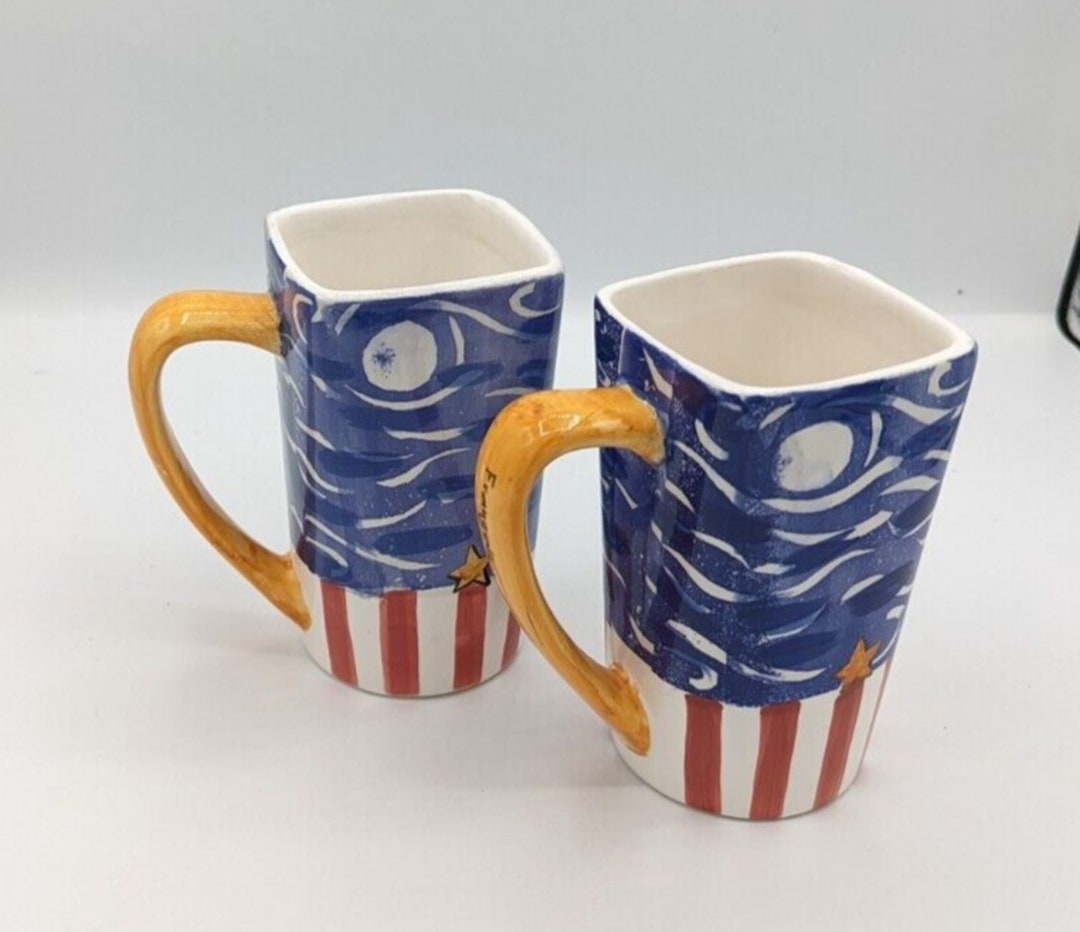 Set Red White Blue Flag Mug Starry Night TGI Fridays July 4th Singed ...