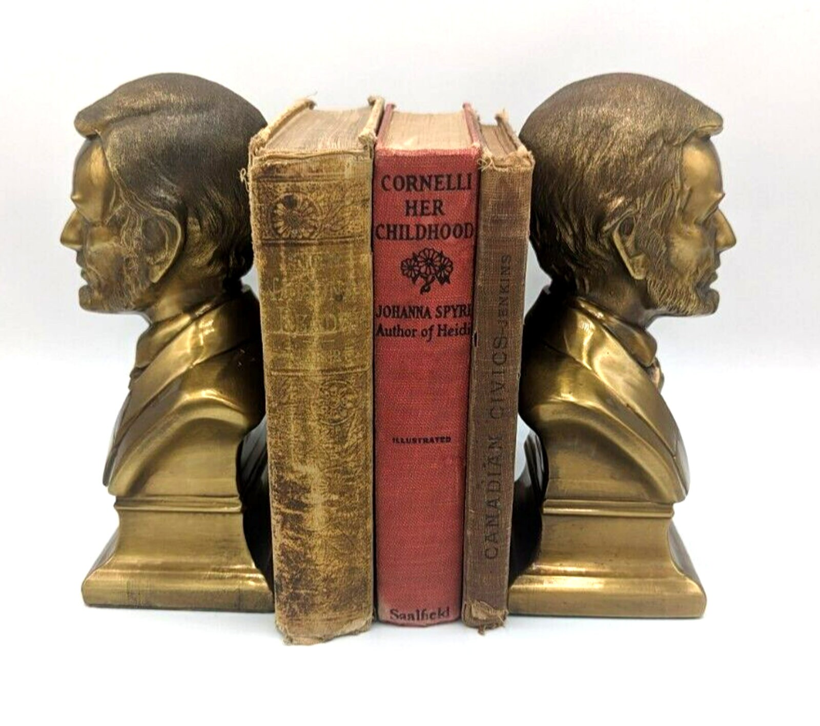 Vintage Set Bookends Sculpture Bust President Abraham Lincoln Bronze ...