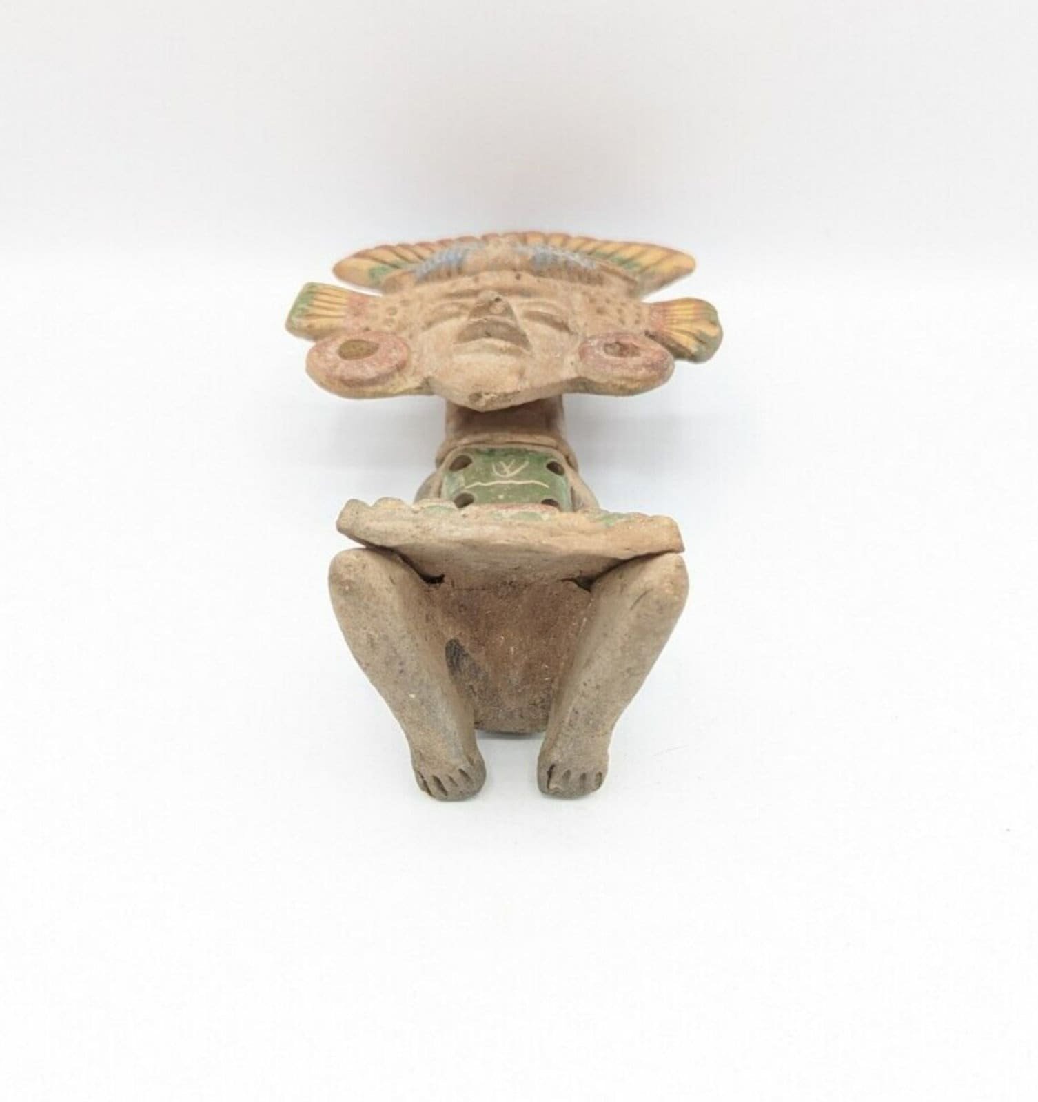 AZTEC Mayan Mexico Clay Flute Folk Art Pottery 8.5" Primitive Vintage ...