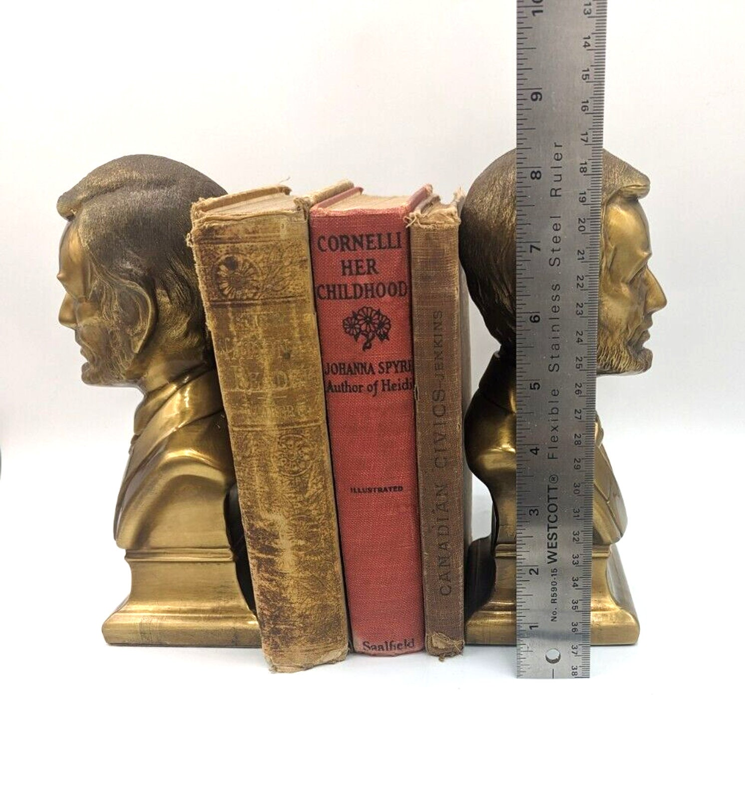 Vintage Set Bookends Sculpture Bust President Abraham Lincoln Bronze ...