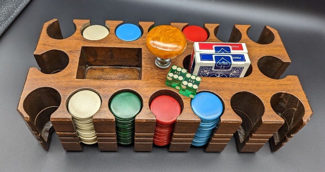 Vintage Bakelite Poker Caddy Chip Holder & Chips Clear Green - Etsy