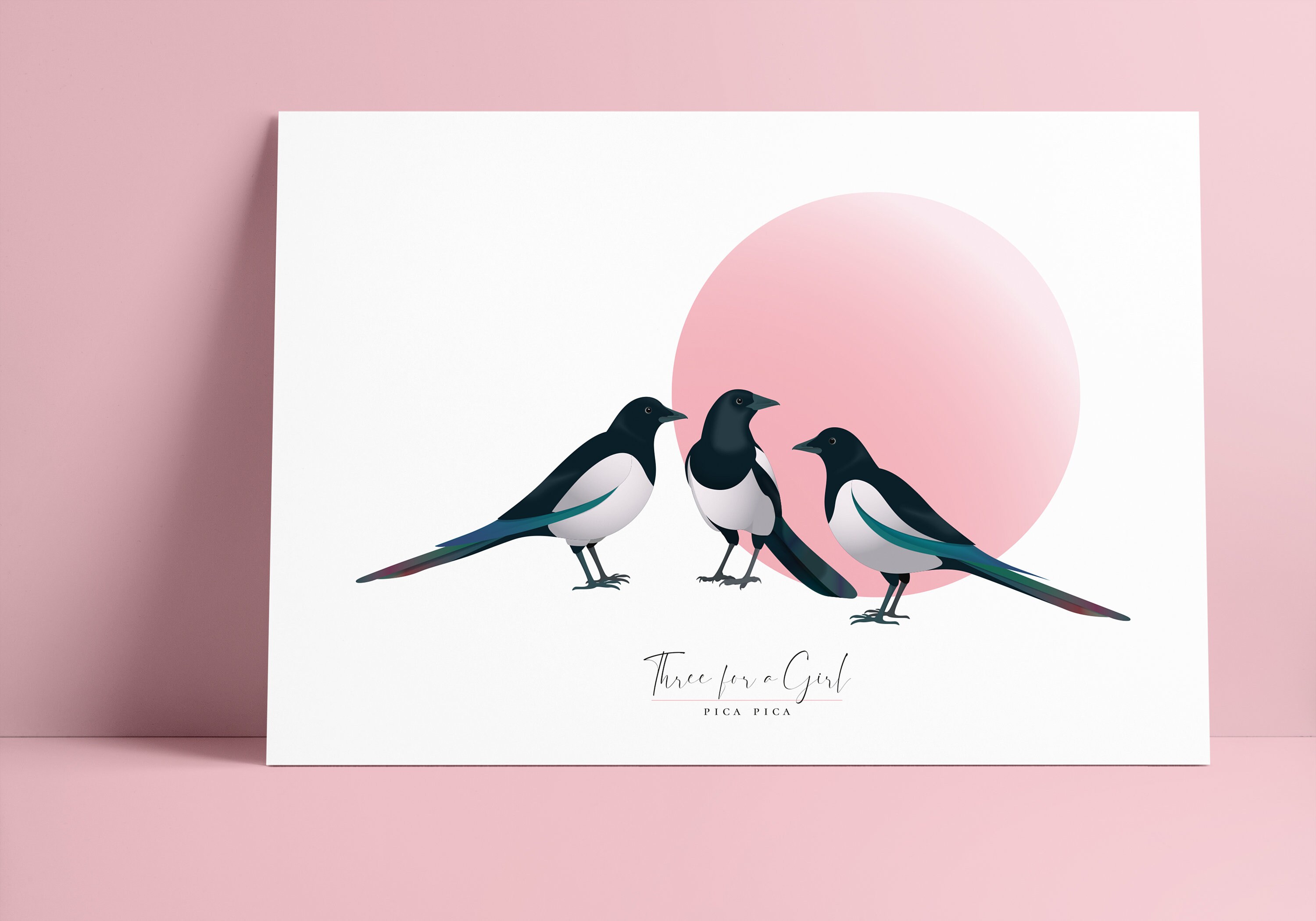 Three for A Girl 3 Magpies Graphic Art Bird Print - Etsy Australia