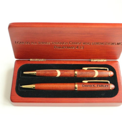 Monogrammed Rosewood Double Pen Case Set Pens With Choice Etsy