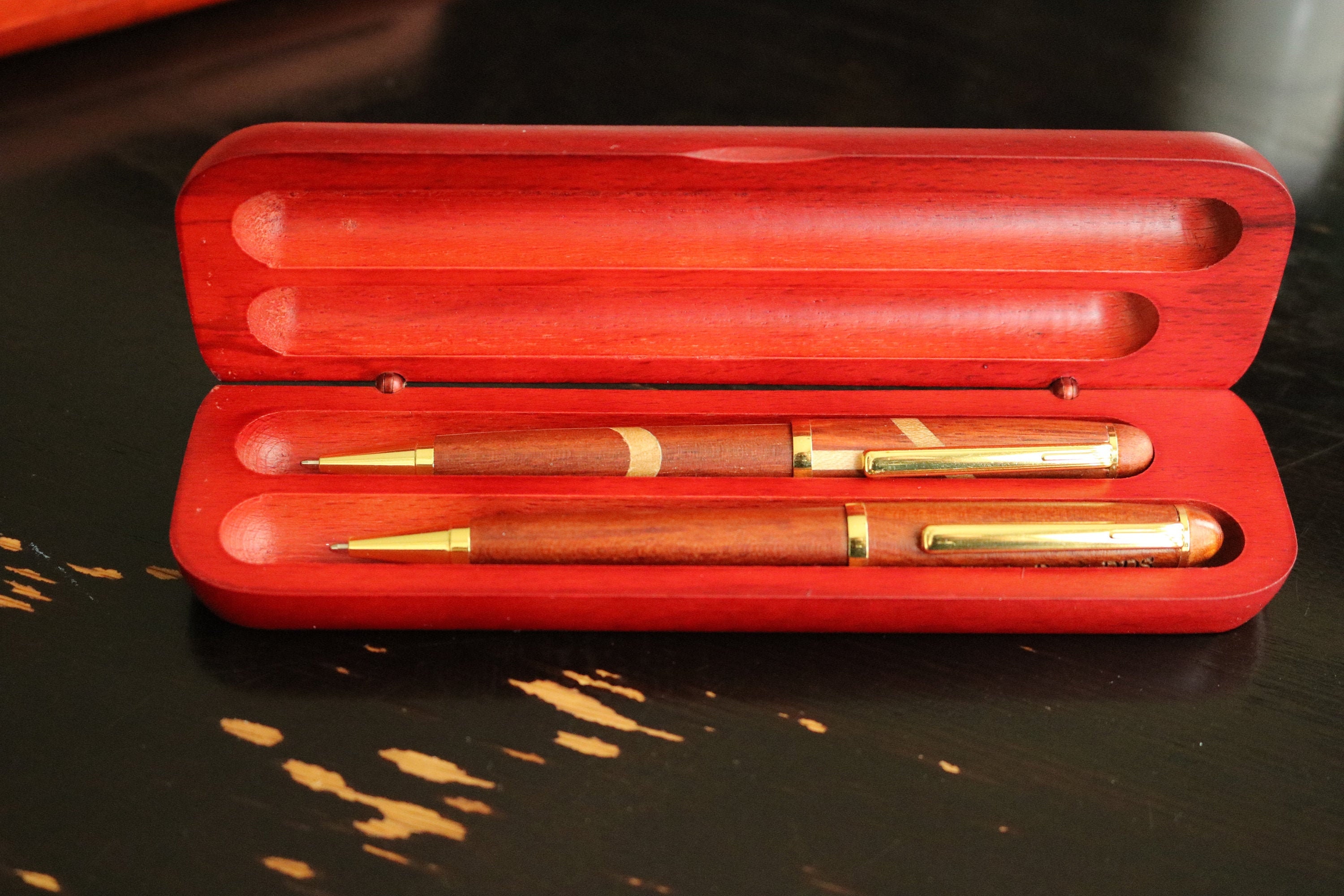 Rosewood Double Pen Set Pen Box Natural Wood Two Pen Set | Etsy