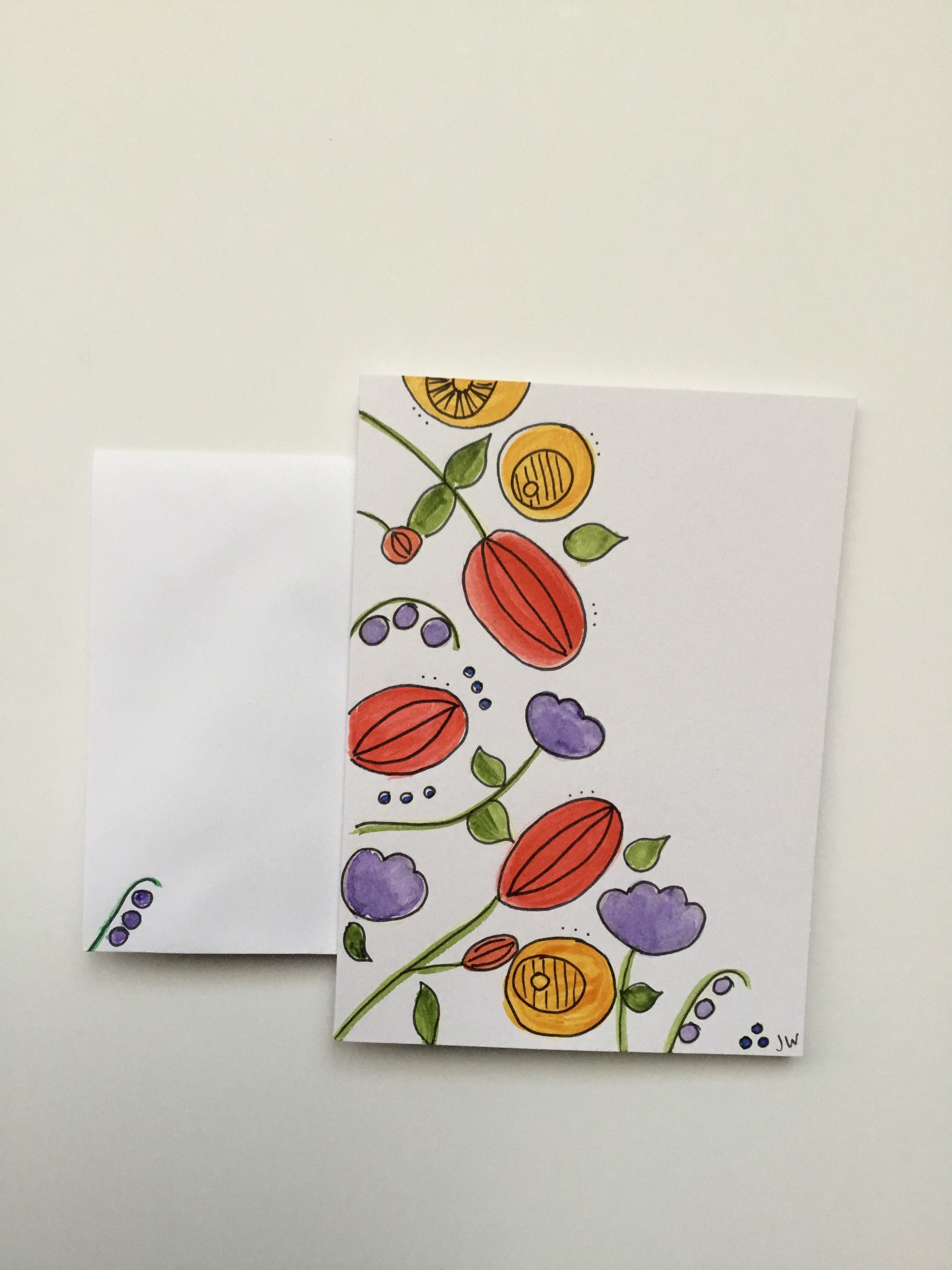 Fun Floral Hand Painted Card, Set of 3. Watercolor and Ink. - Etsy