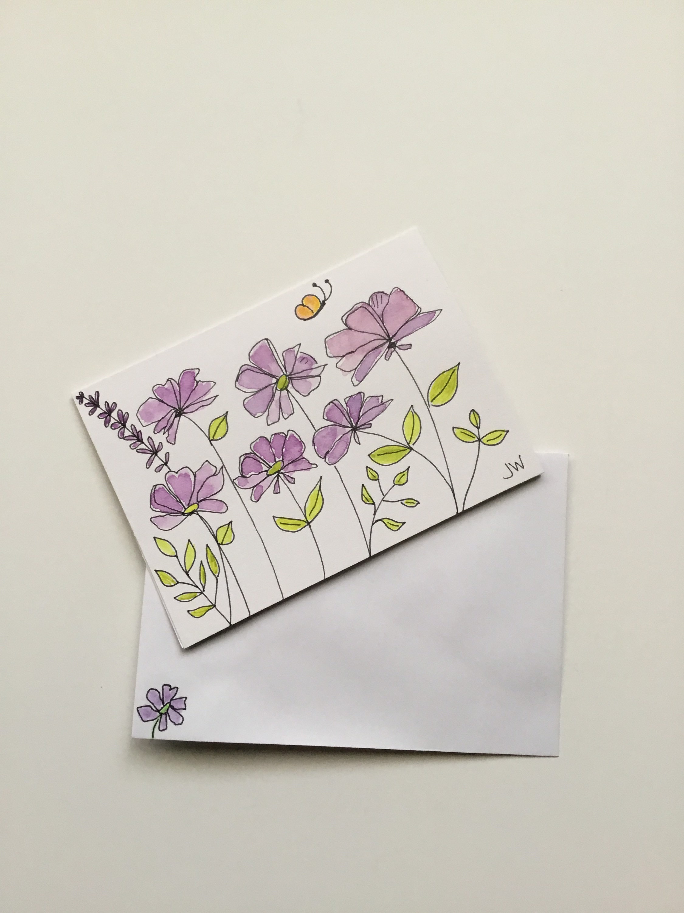 Whimsical Flower Note Card, Set of 3. Watercolor and Ink. - Etsy