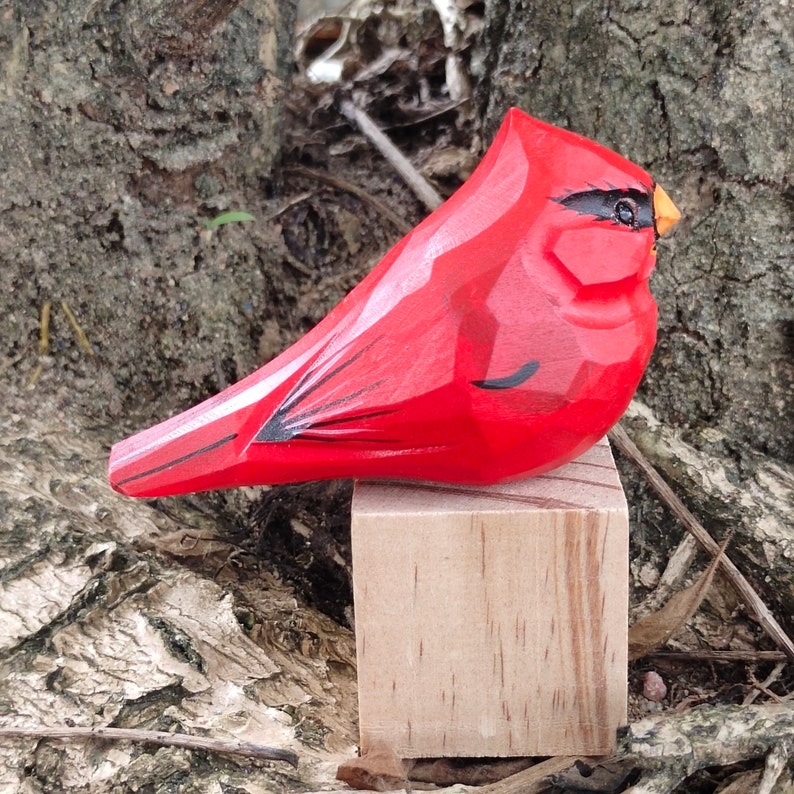 Wooden Northern Cardinal Bird Statue,bird Figurines,red Bird Sculpture ...