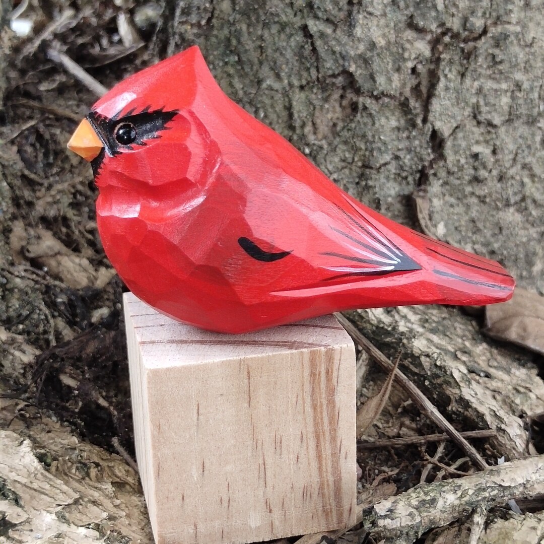 Wooden Northern Cardinal Bird Statue,bird Figurines,red Bird Sculpture ...