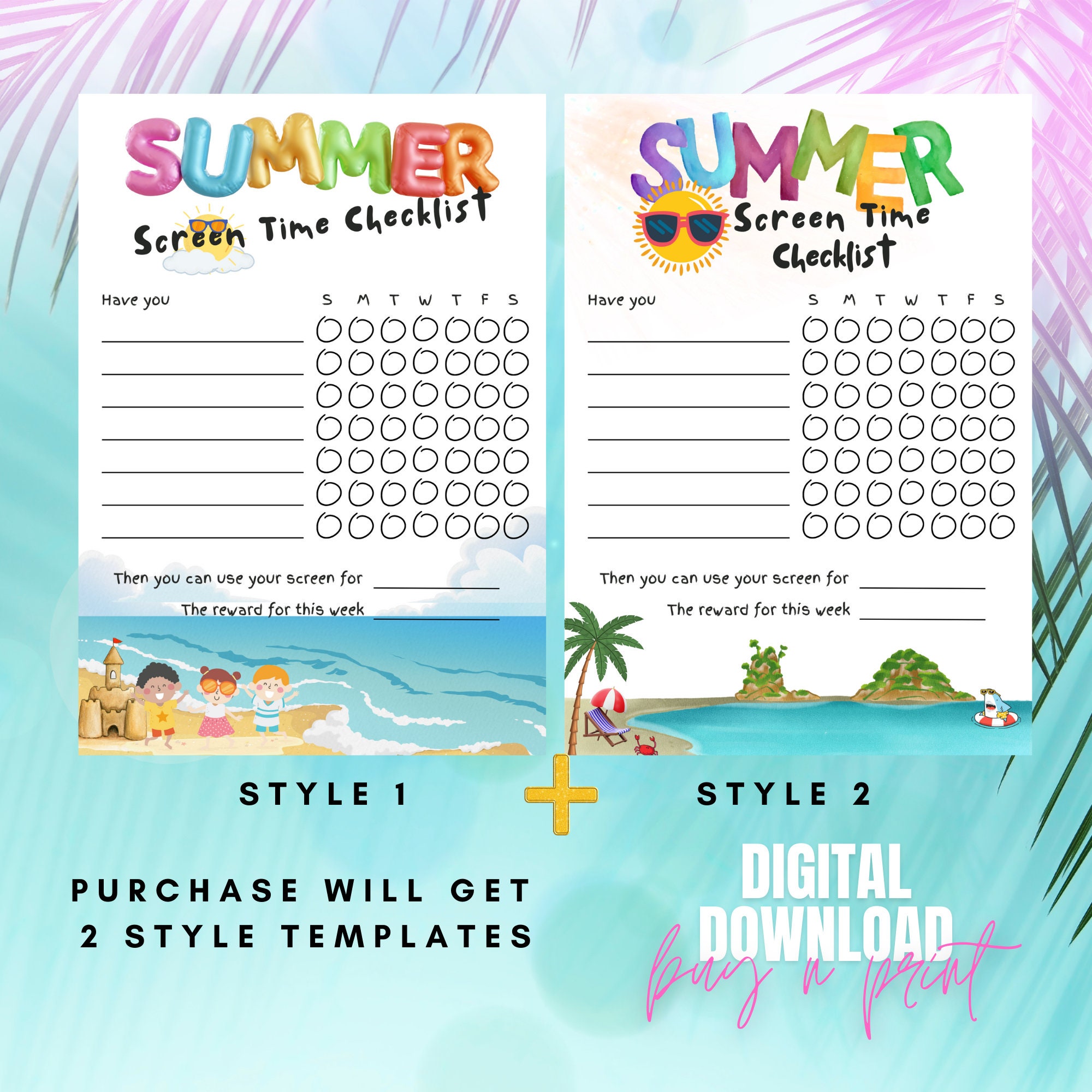 Summer Screen Time Checklist Printable PDF, JPEG Printable Files Summer ...