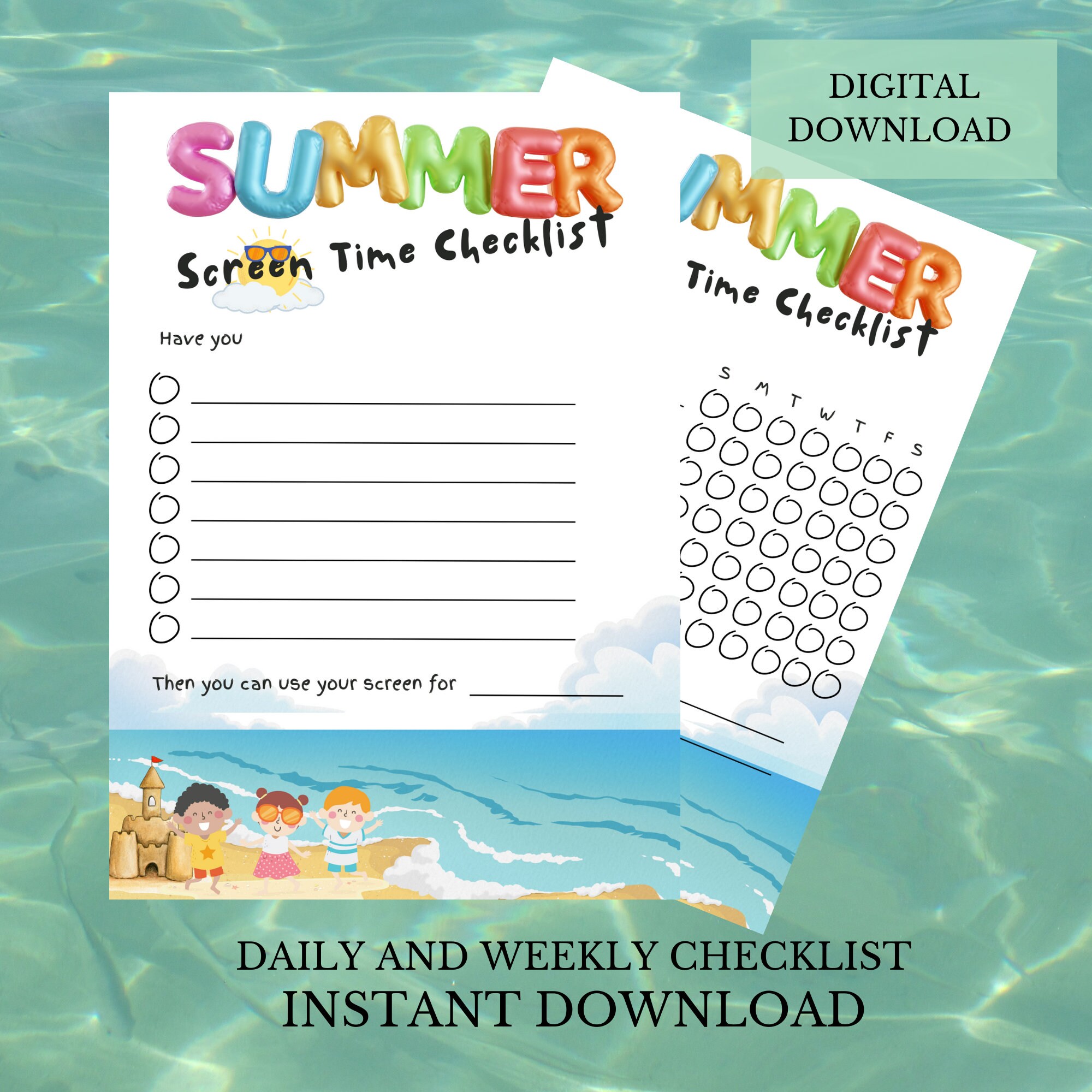 Summer Screen Time Checklist Printable PDF, JPEG Printable Files Summer ...