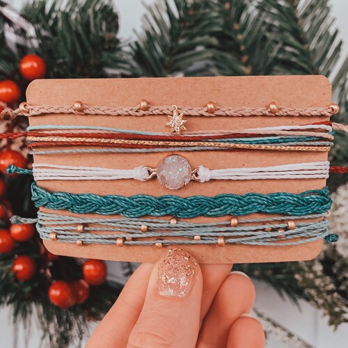 Black Tan and Light Pink Waterproof String Bracelet Set - Etsy