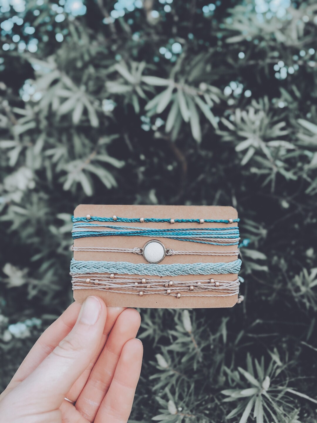 Blue Tan & Gold Waterproof String Bracelet Set - Etsy