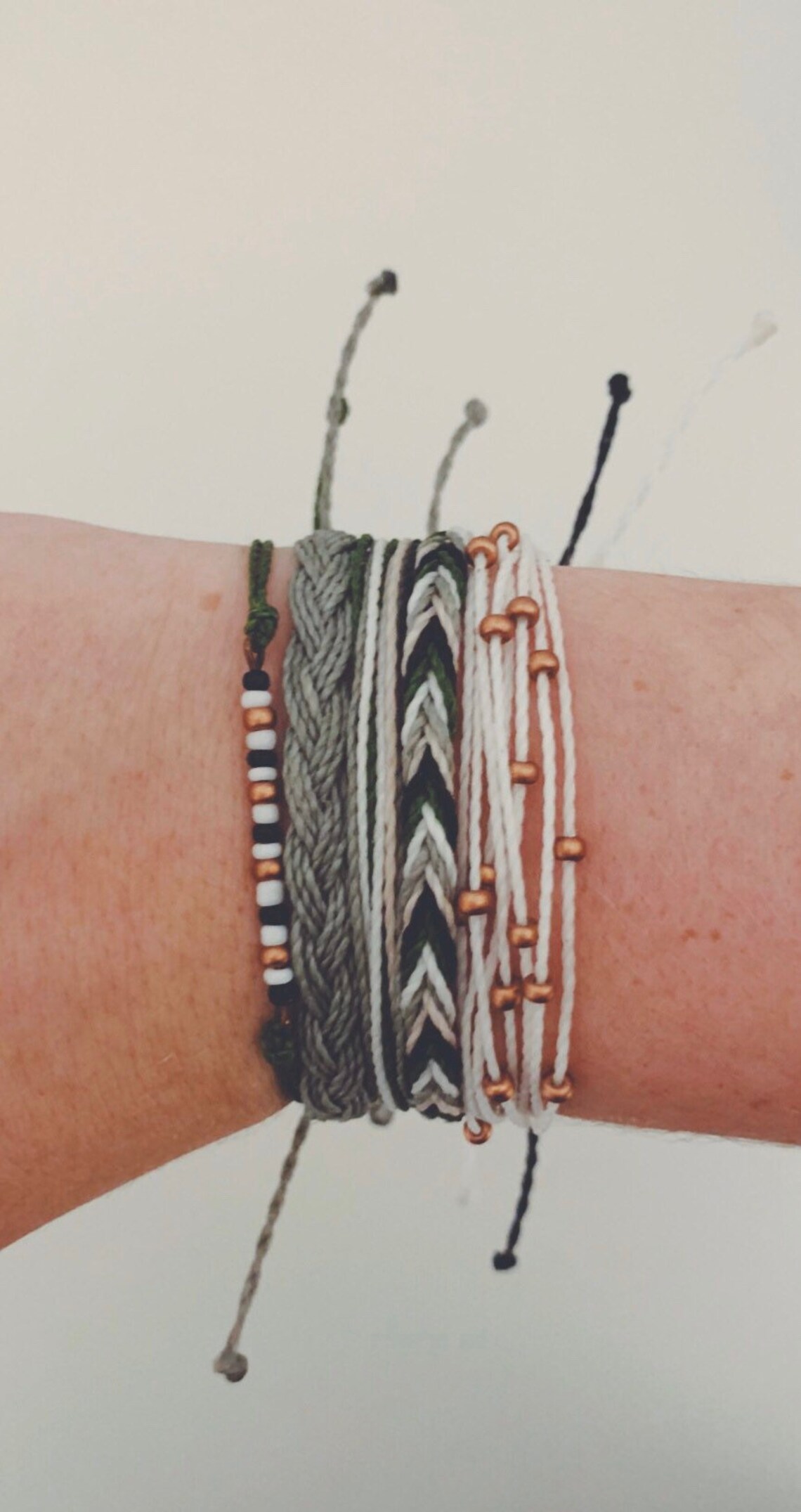 Olive Grey & Bronze Waterproof String Bracelet Set - Etsy