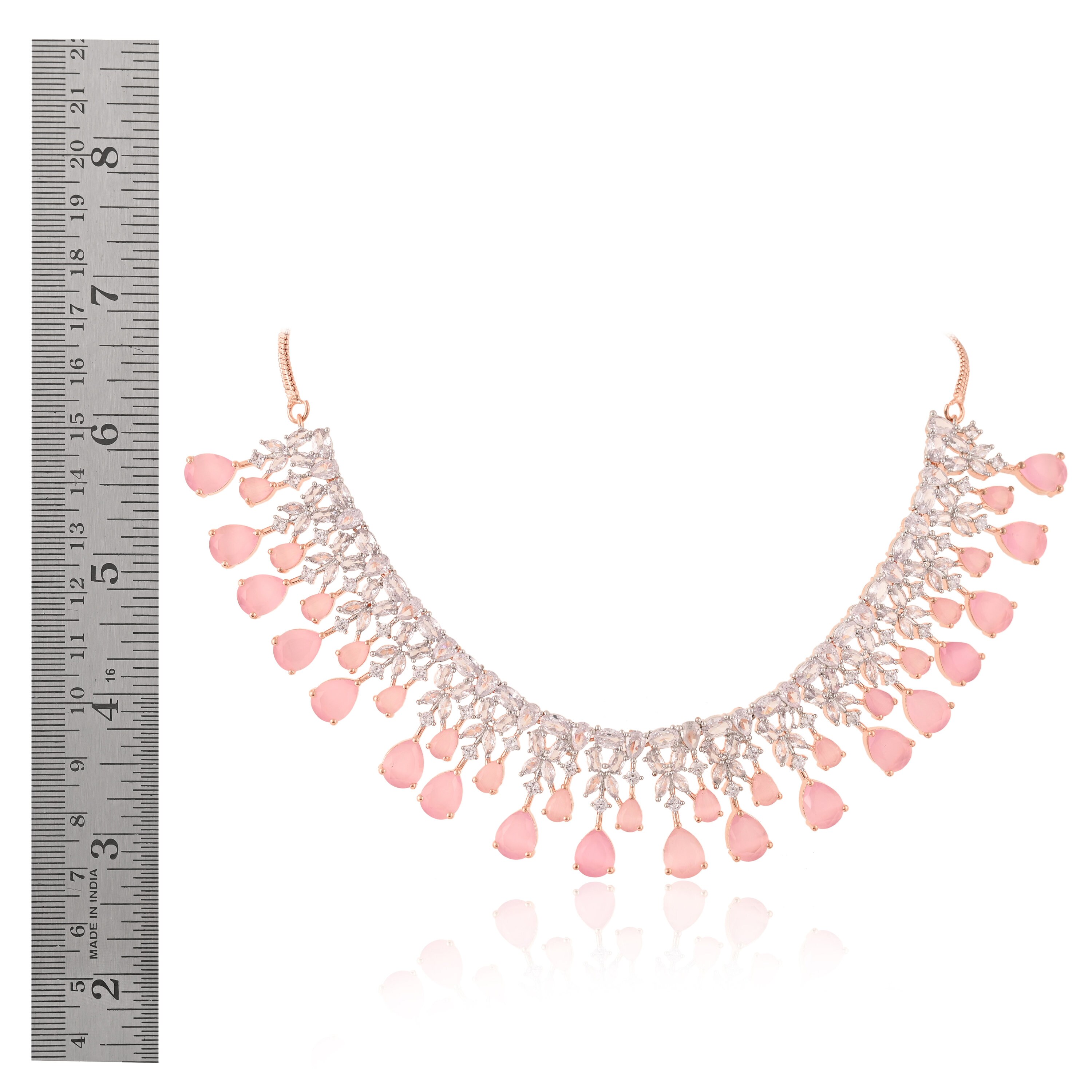 Cubic Zirconia Pink Color Necklace Set Bridal Wedding Indian Necklace ...