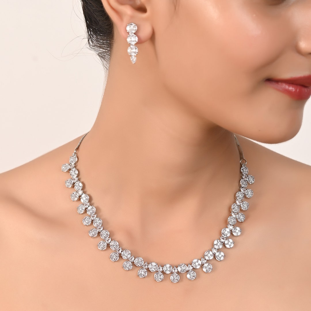 Buy Ratnavali Jewels Cubic Zirconia Rose Gold Silver Plated White ...