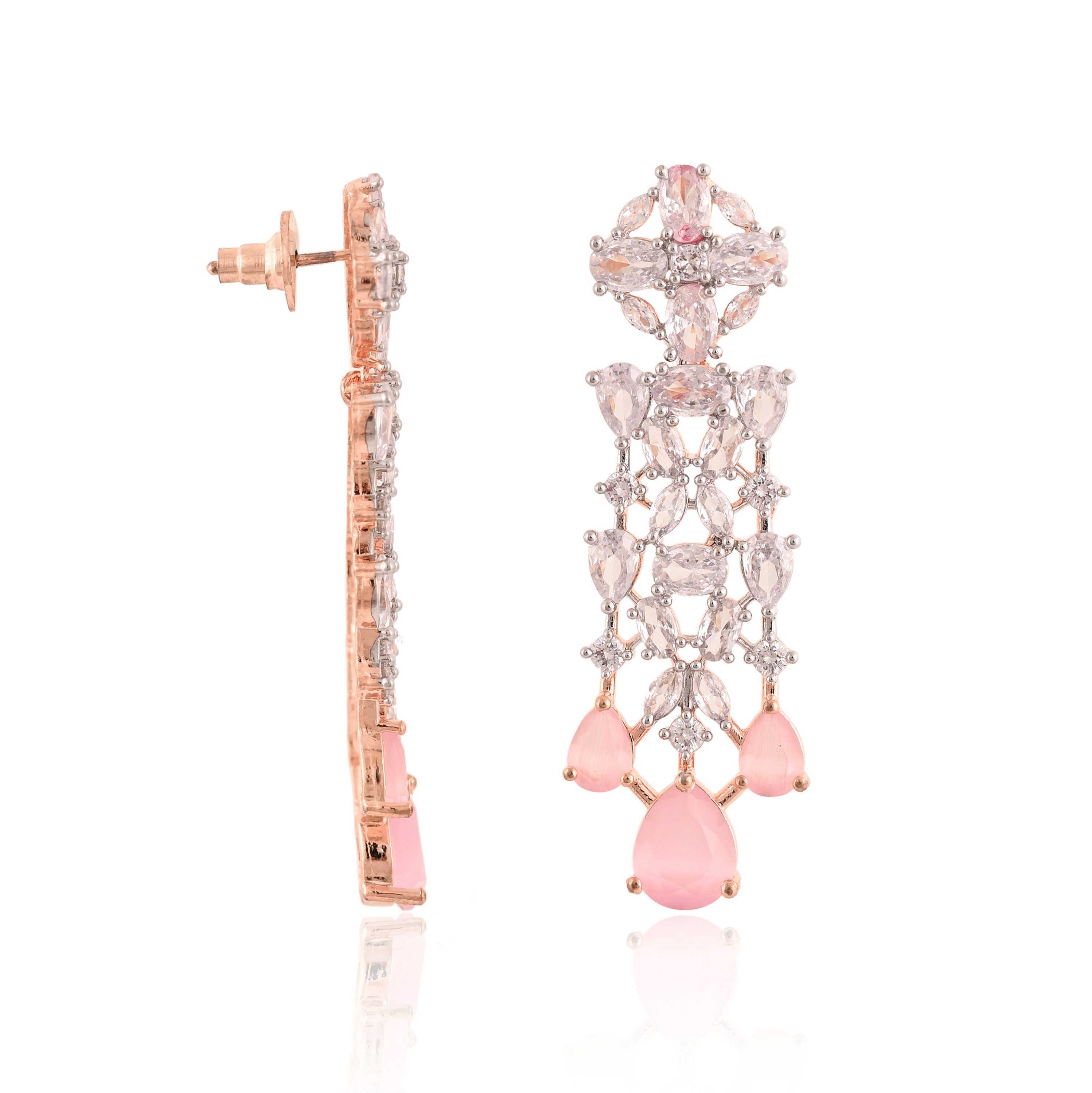 Cubic Zirconia Pink Color Necklace Set Bridal Wedding Indian Necklace ...