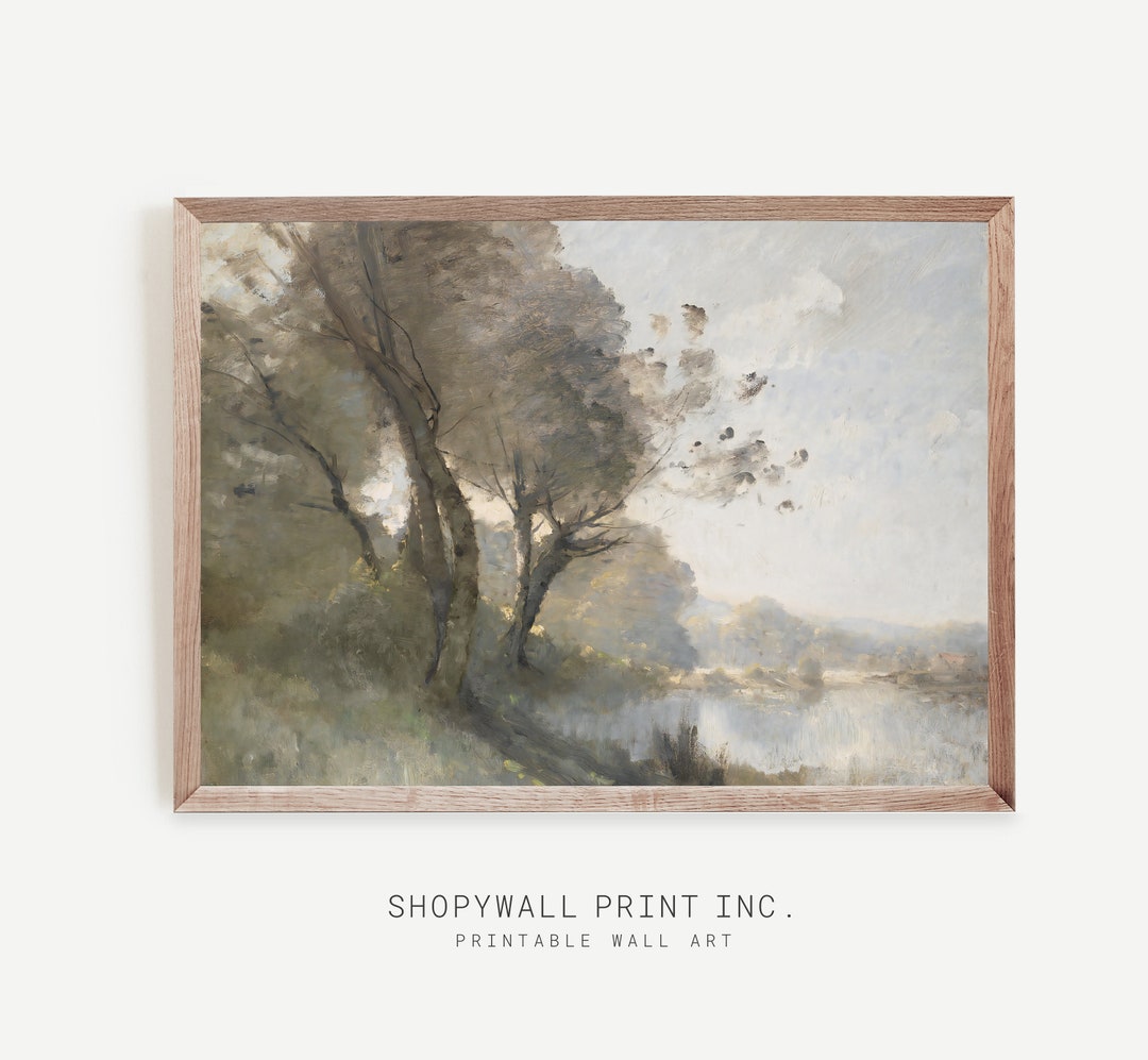 Berühmter Maler Malerei, Muted Green River Landschaft Kunstdruck ...