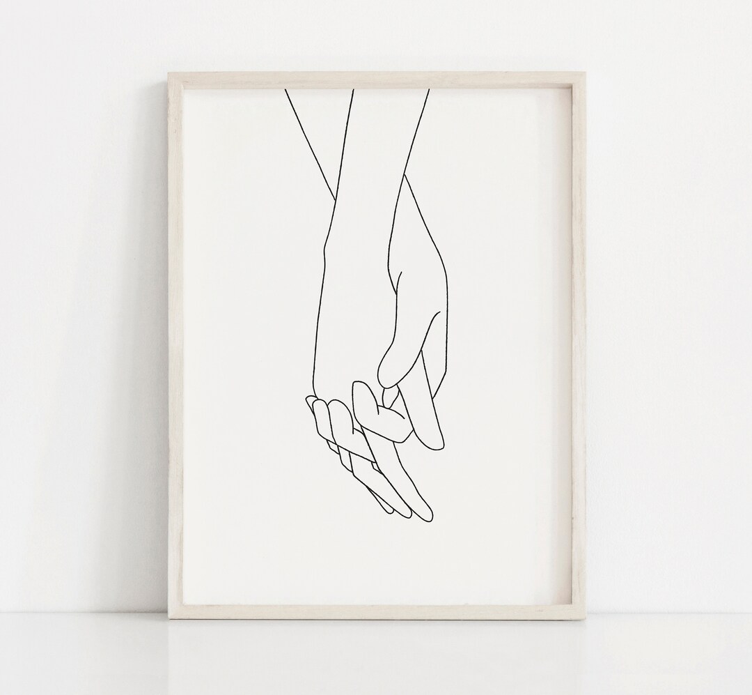 Line Drawing Print, Hands Line Art, Line Art, Holding Hands Print, Line ...