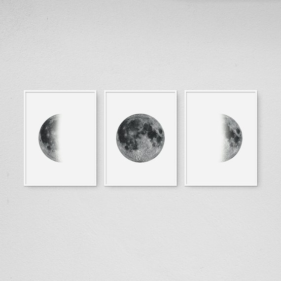 Set of 3 Moon Prints Wall Art Moon Phases Poster Minimalist | Etsy